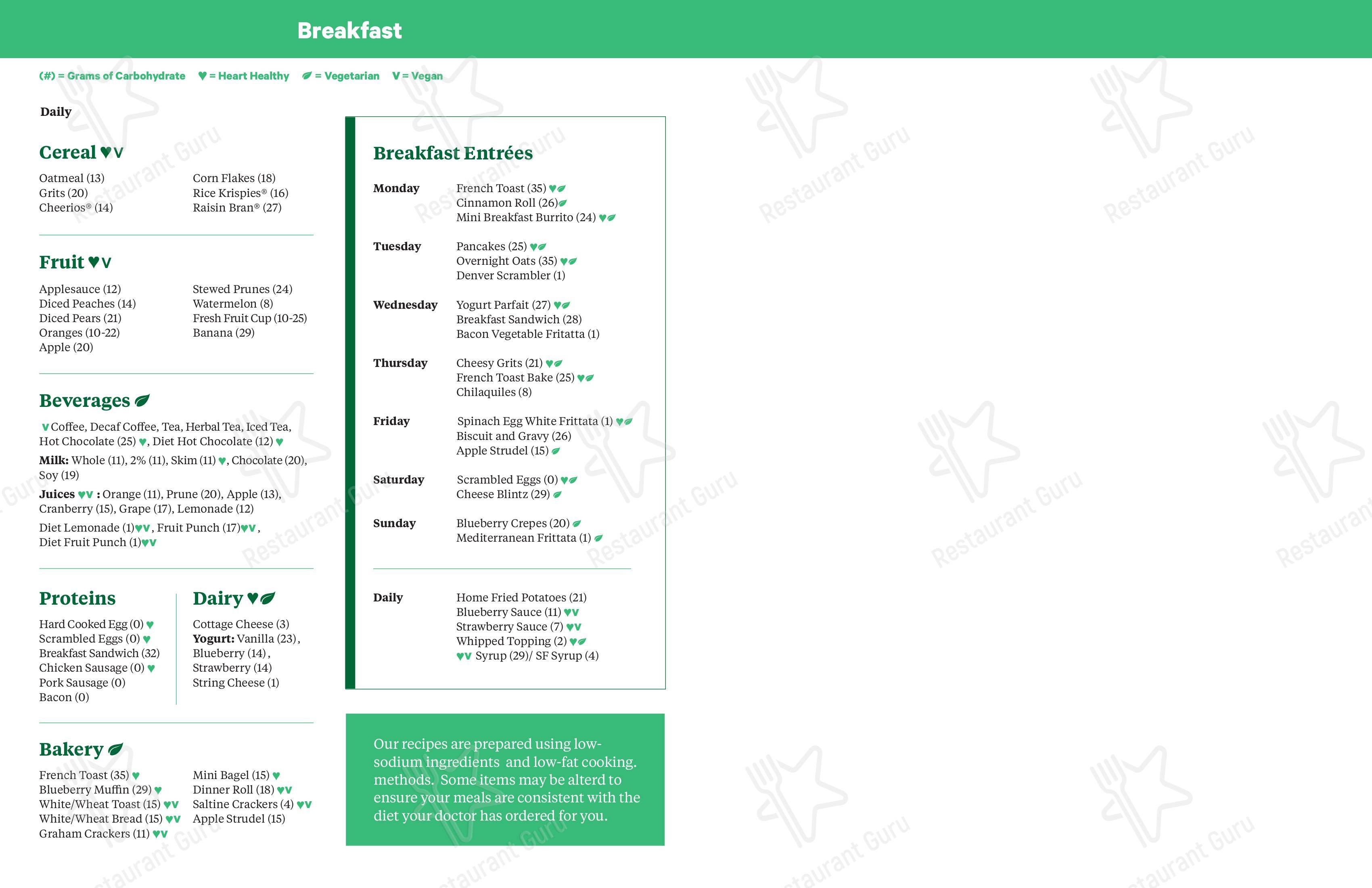 Menu at Rush University Medical Center Cafeteria, Chicago
