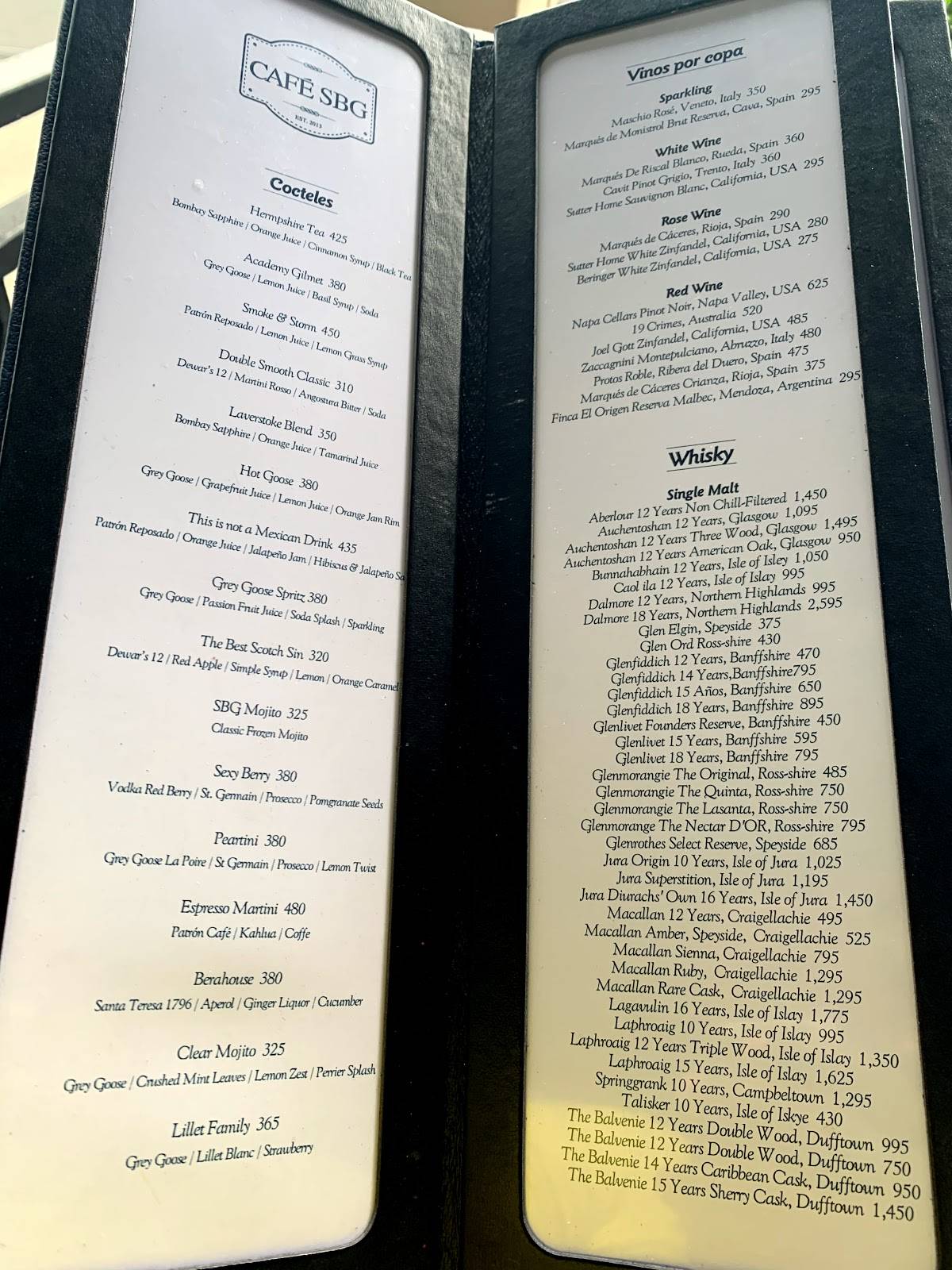 Menu at Café SBG, Santo Domingo, Blue Mall