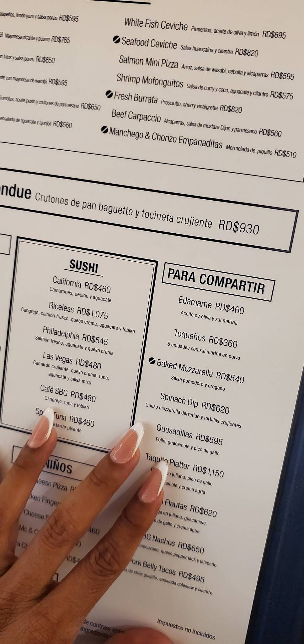 Menu at Café SBG, Santo Domingo, Blue Mall
