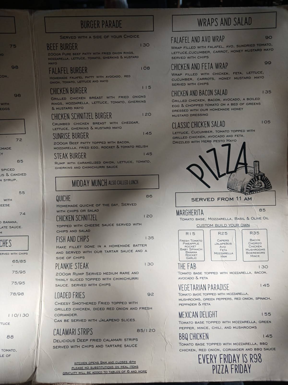 Menu at Stodels Cafe Bellville, Cape Town
