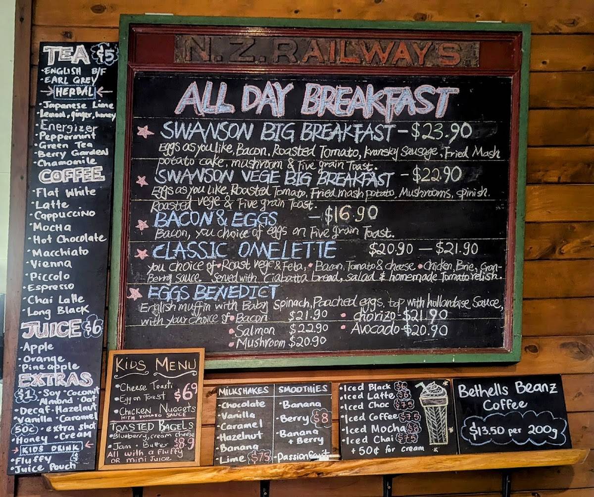 Menu at Swanson Station Cafe, Auckland