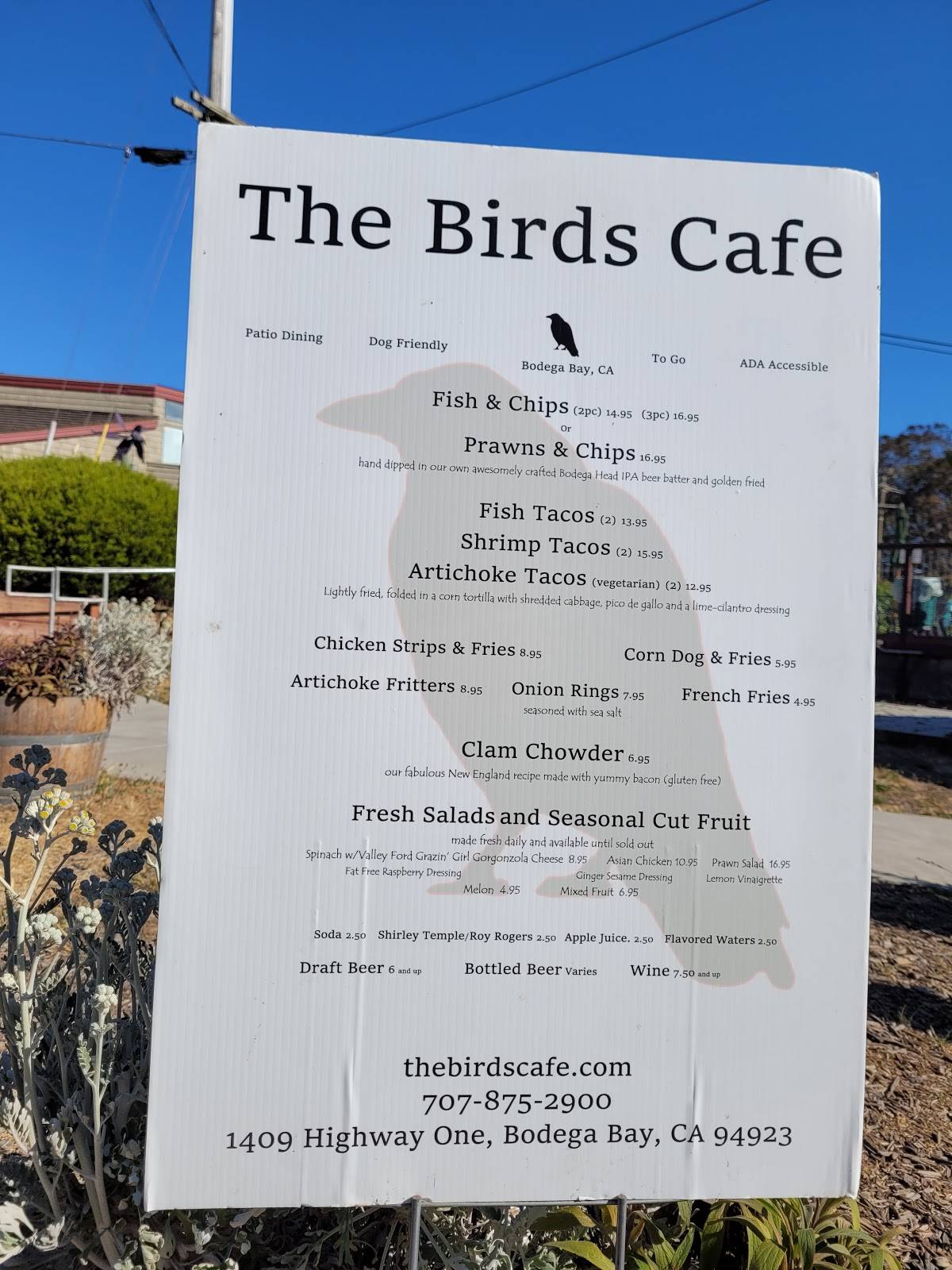 Menu at The Birds Cafe, Bodega Bay