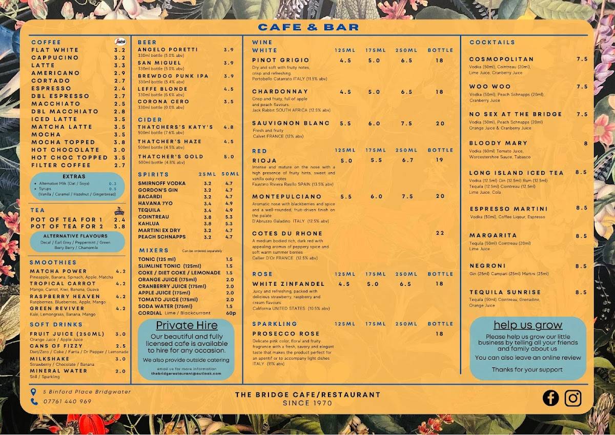 Menu at The Bridge Cafe/Restaurant, Bridgwater