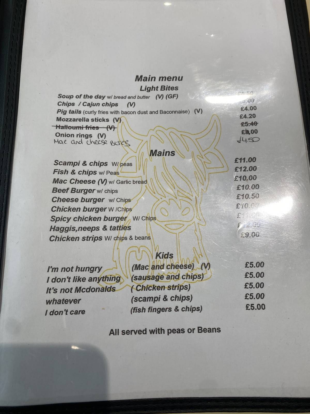 Menu at The Cozy Coo cafe, Dufftown