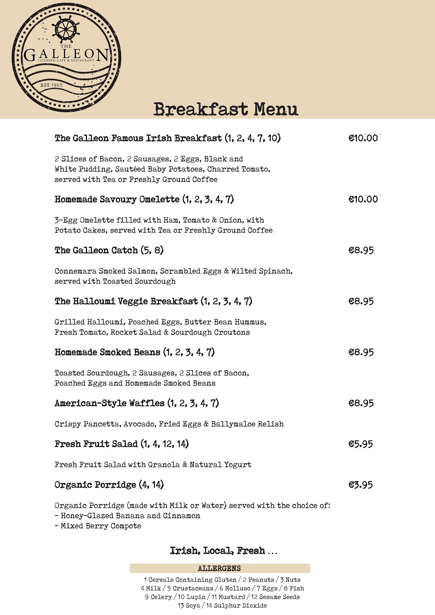 Menu at The Galleon Restaurant, Galway