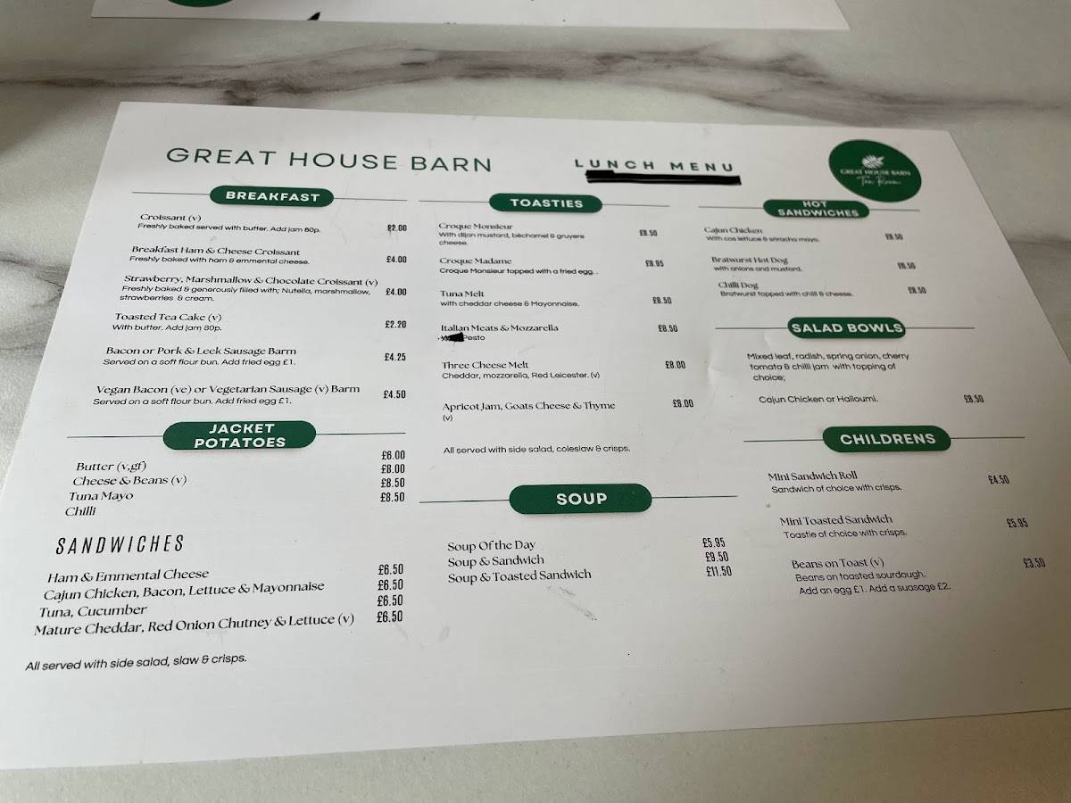 Menu at The Great House Barn, Bolton