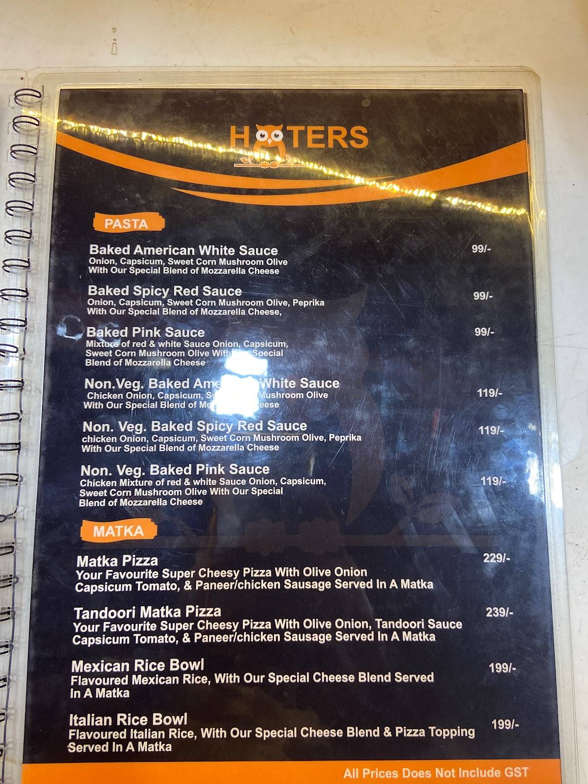 Menu at The Hooters Cafe, Lucknow, Shop No-48
