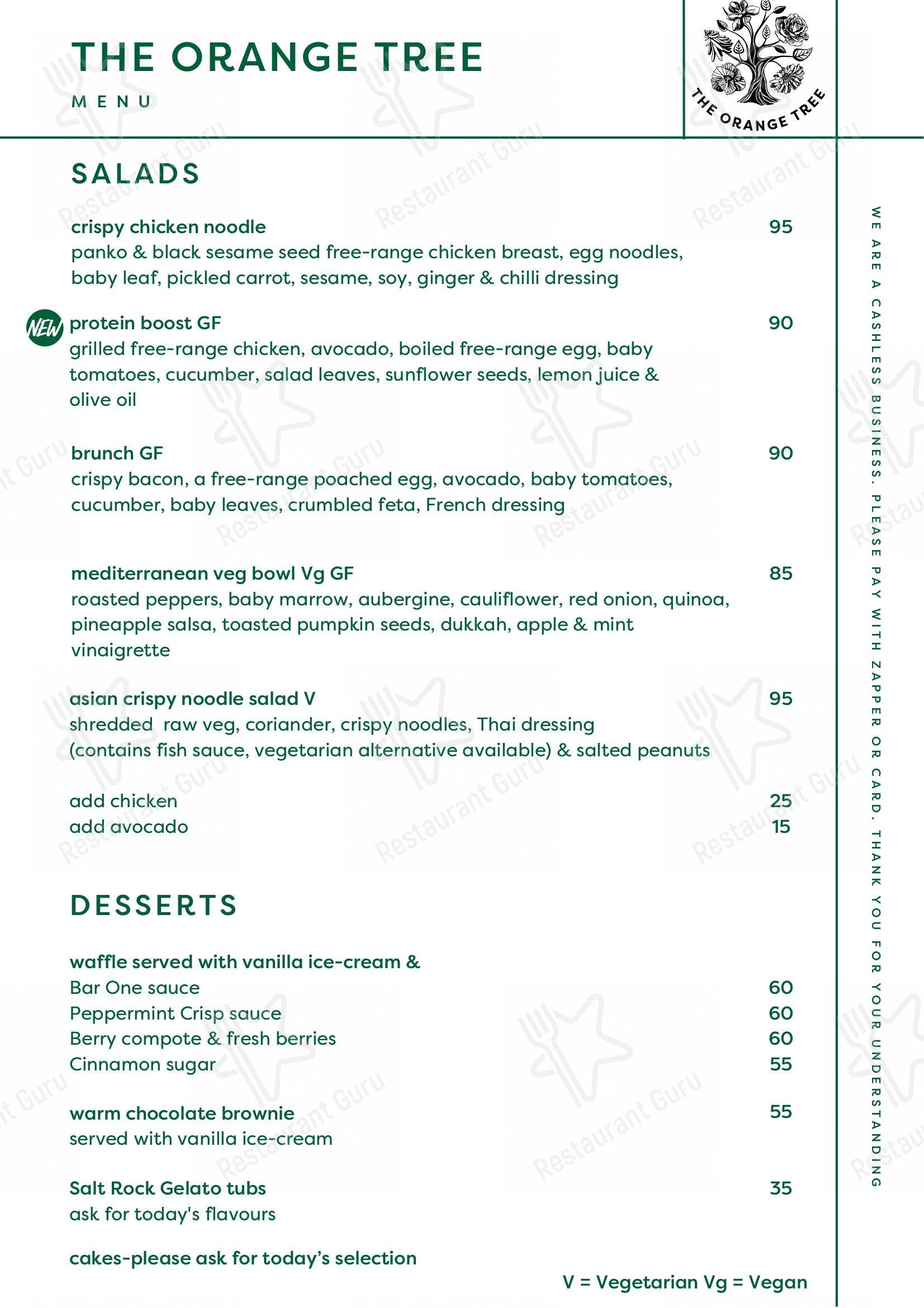 Speisekarte von The Orange Tree cafe, Ballito