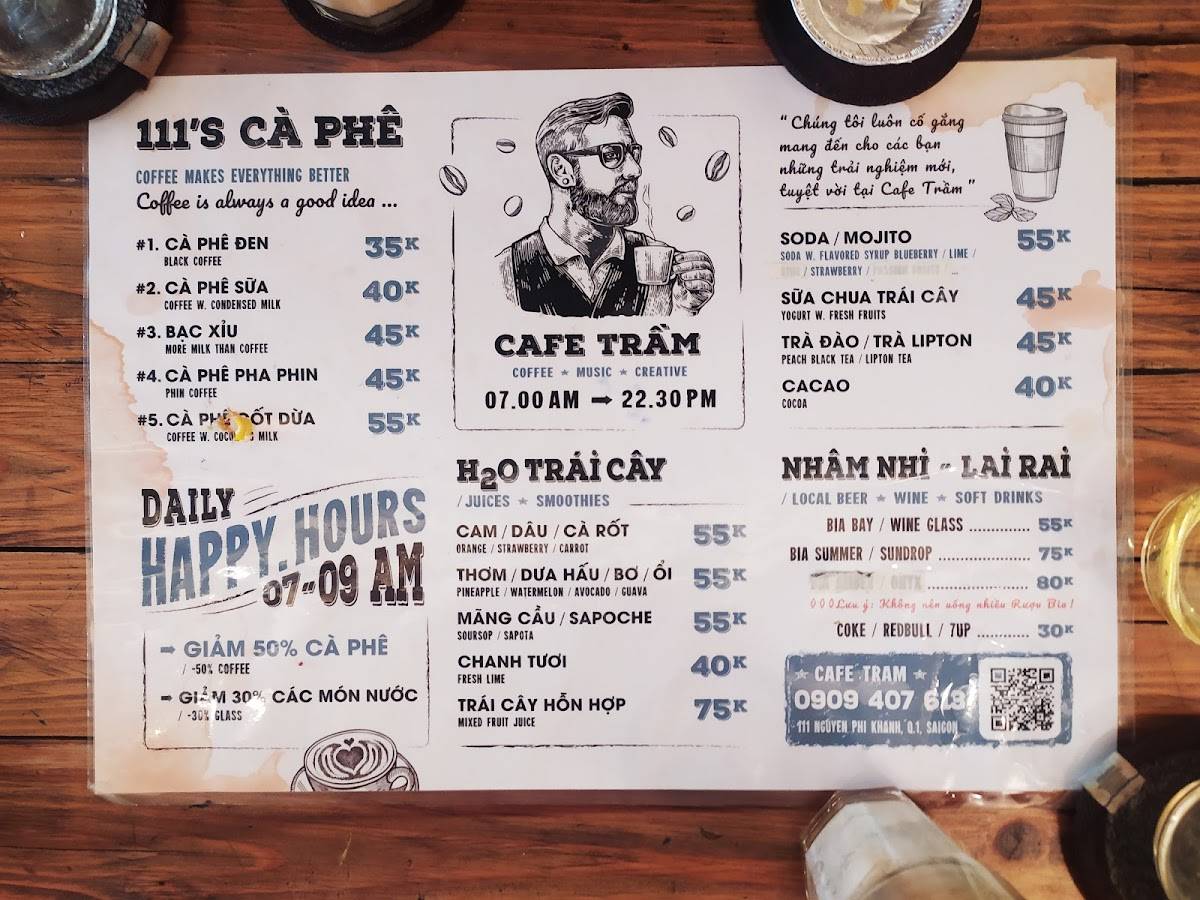Menu at Tram Coffee Shop cafe, Ho Chi Minh City, 111 Đ. Nguyễn Phi Khanh