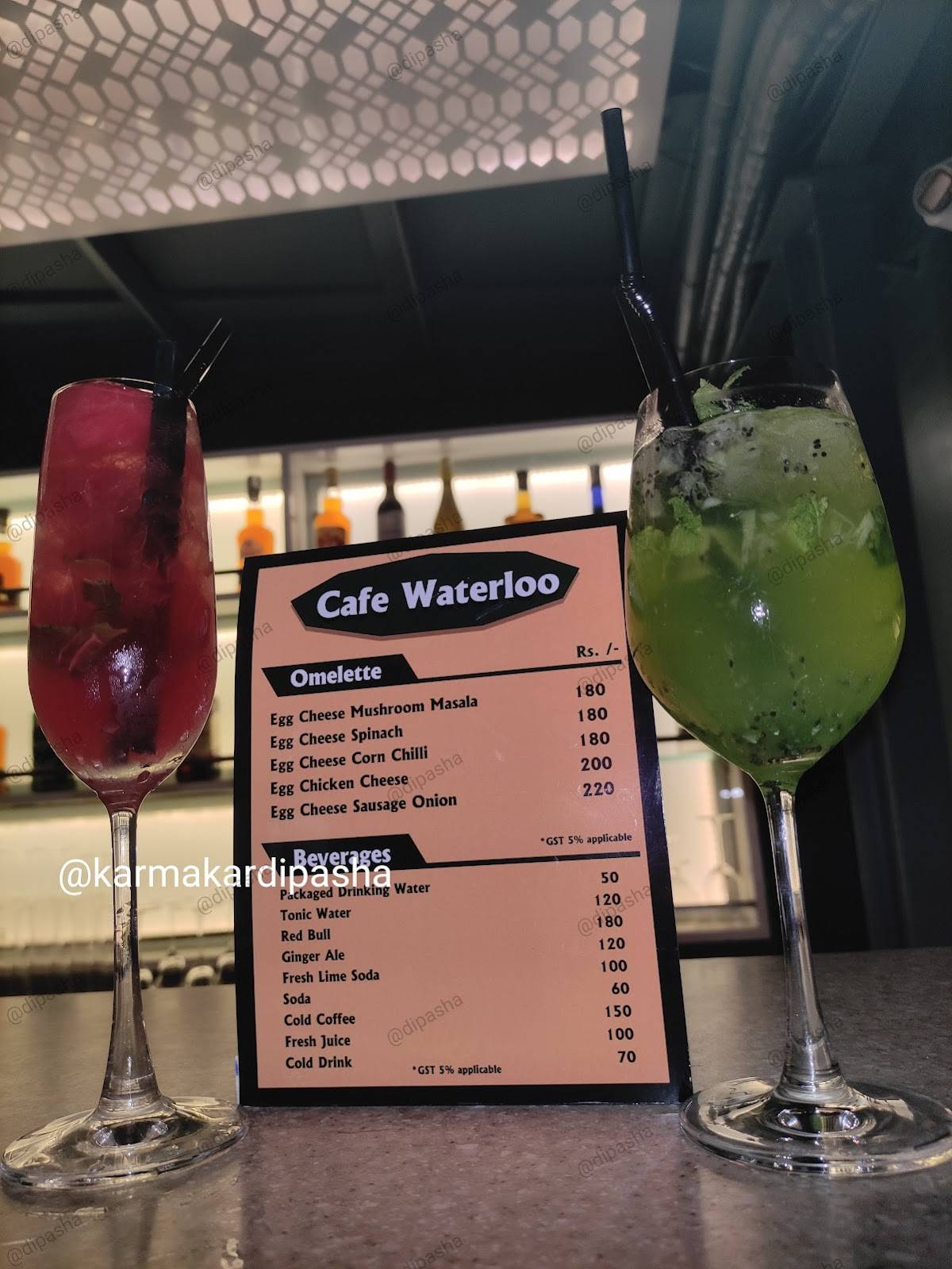 Menu at Cafe Waterloo, Kolkata