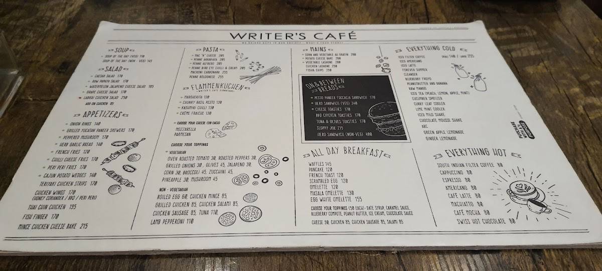 Menu at Writer's Cafe - VR Mall, Chennai