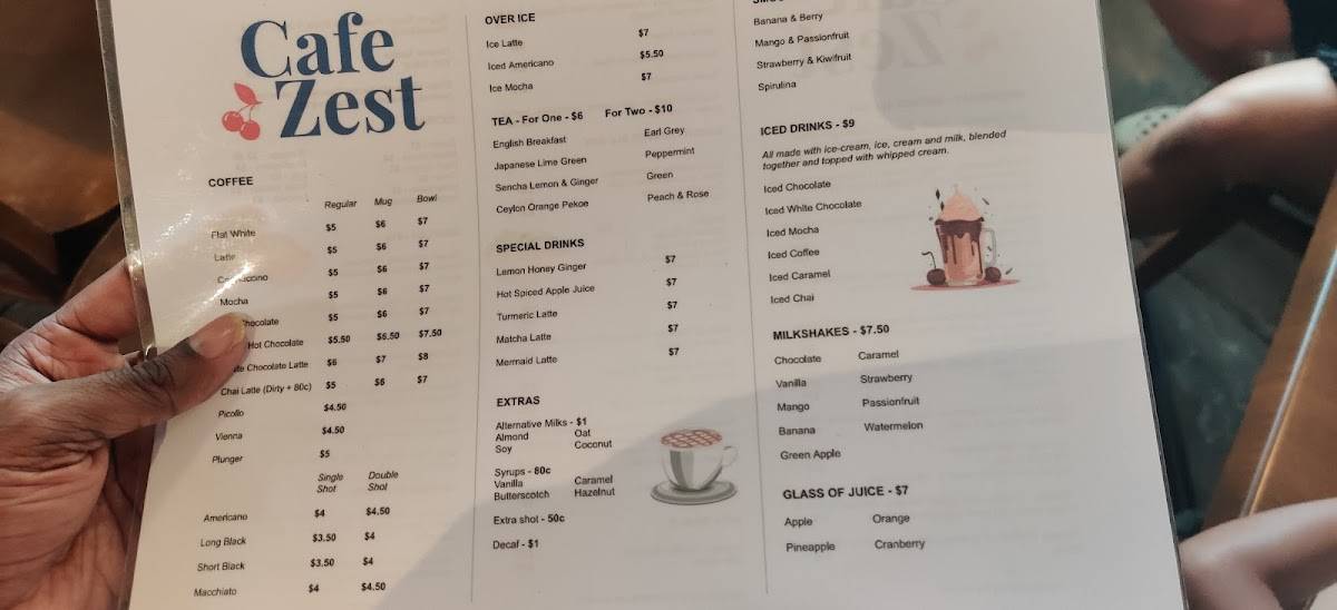 Menu at Cafe Zest & the Waffle Room, Kerikeri