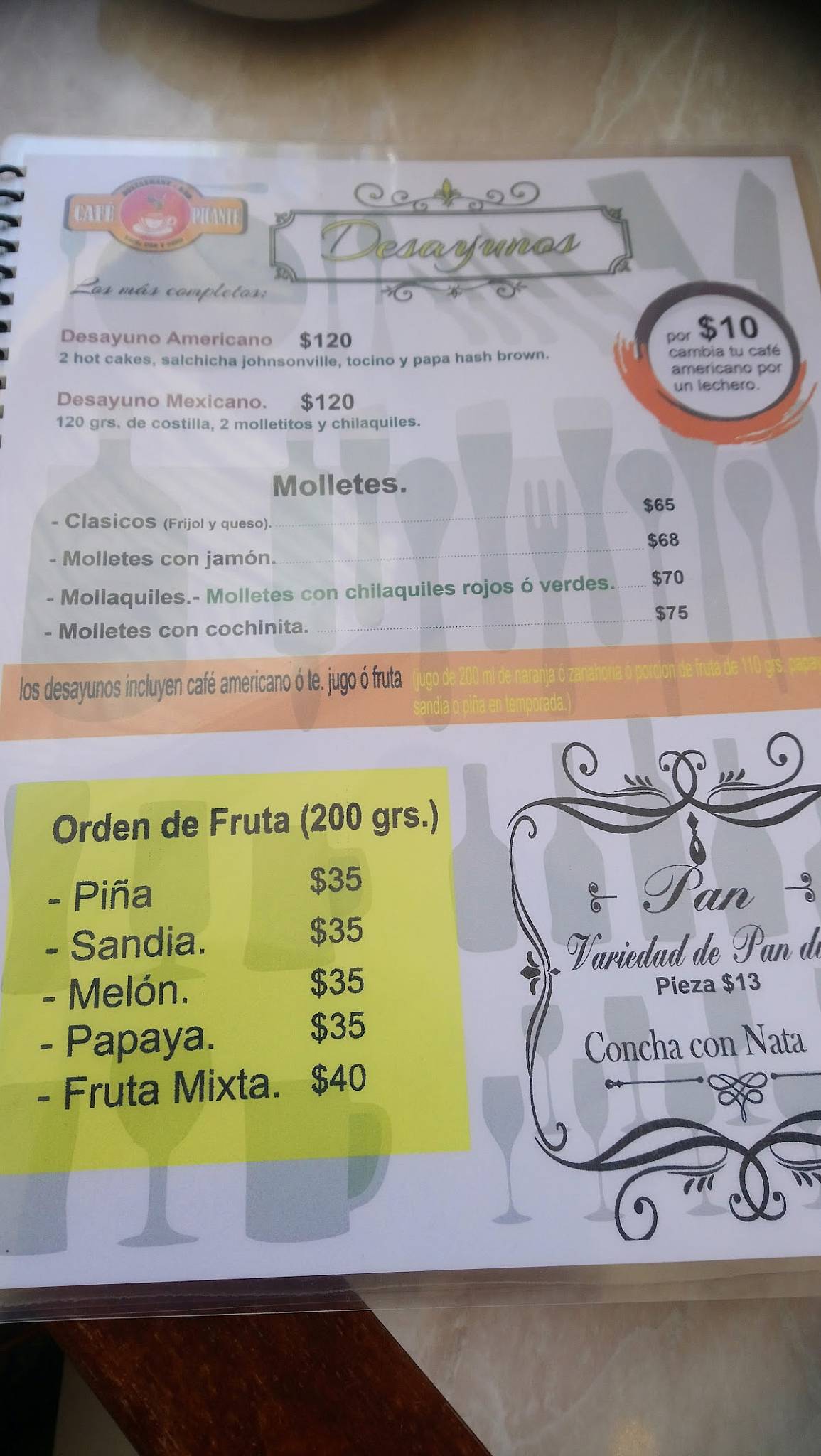 Carta de Café & Picante, Pachuca de Soto