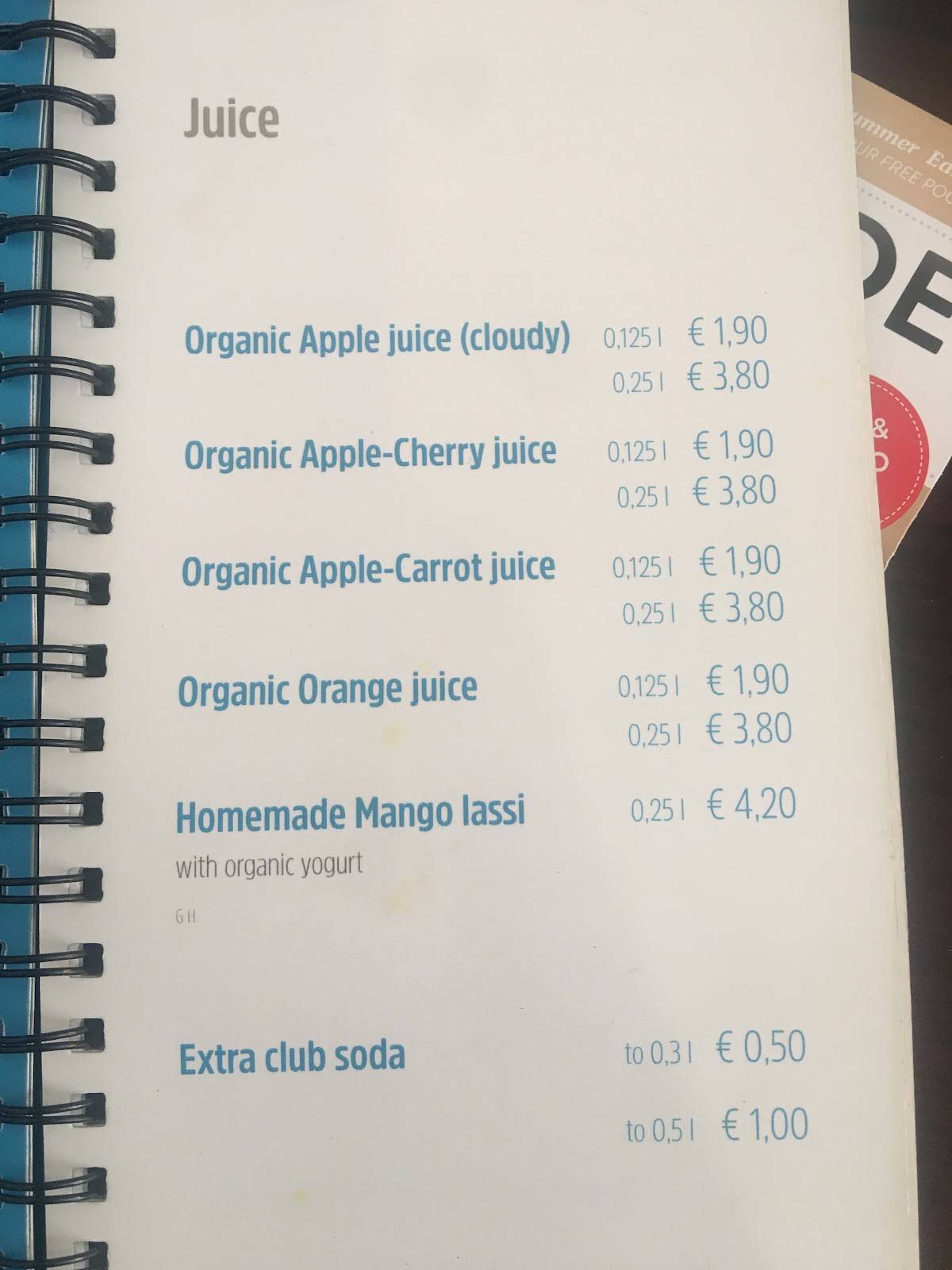 Menu at phil cafe, Vienna