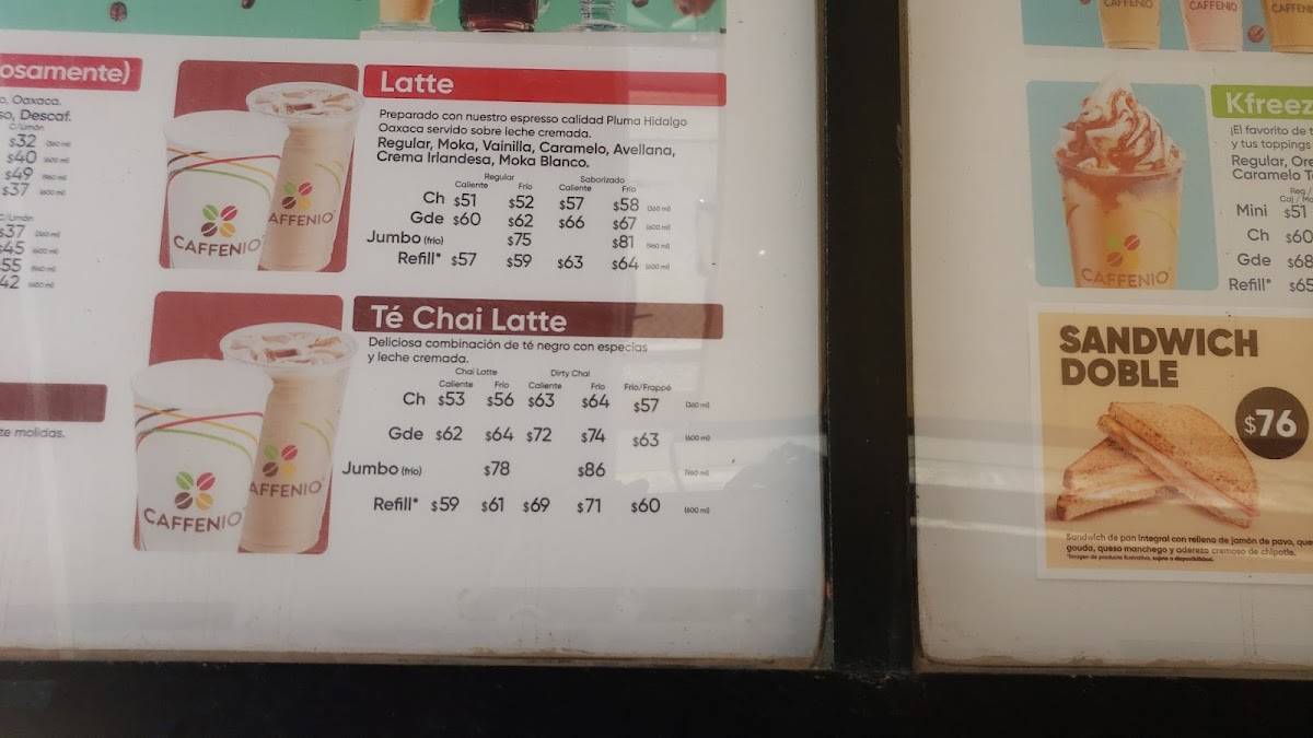 Carta de cafetería CAFFENIO Calzada Cetys, Mexicali