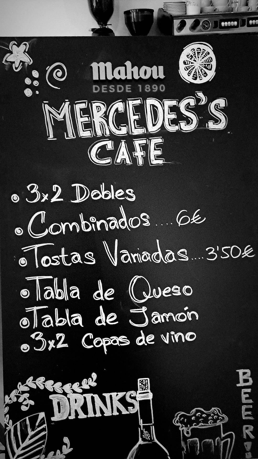 Carta de Mercedes Café Bar, Madrid, C. de Ríos Rosas