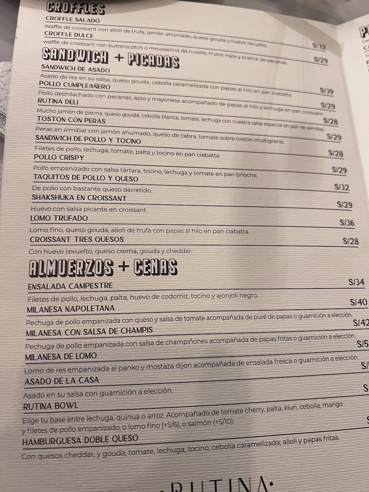 Carta de Rutina Café, Miraflores