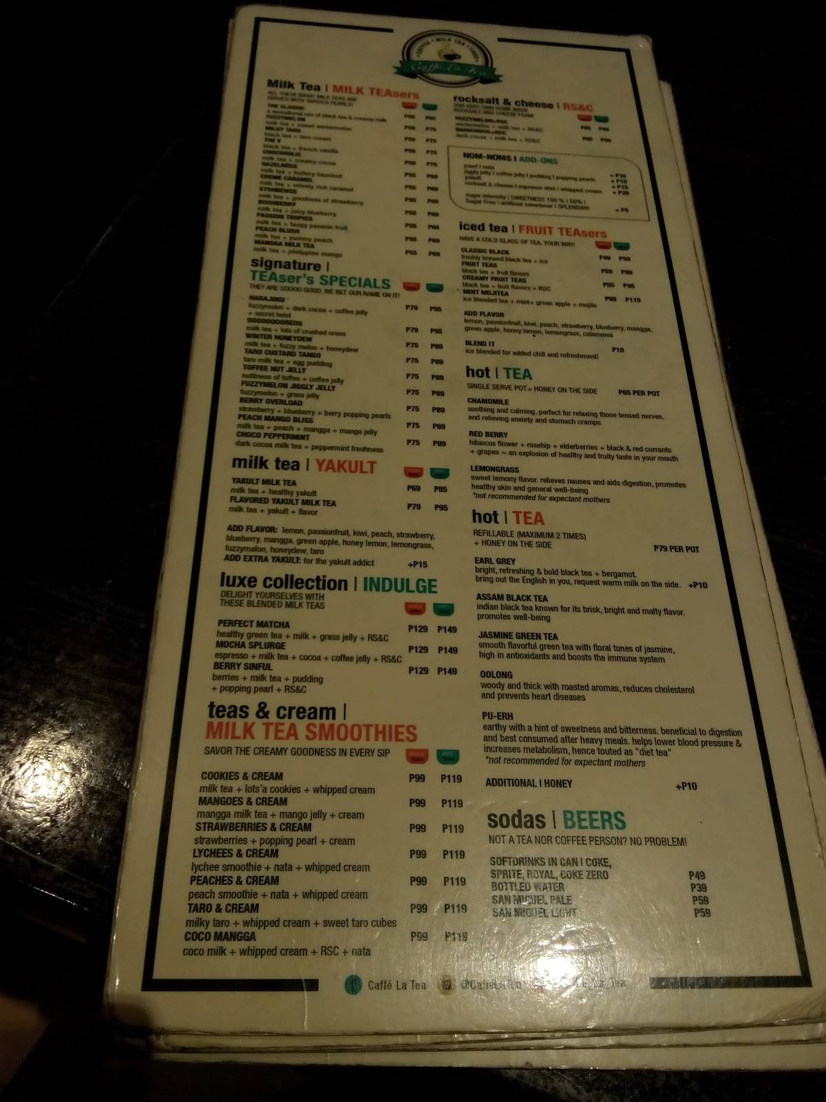 Carta del restaurante Caffé La Tea - Congressional Ave, Ciudad Quezon