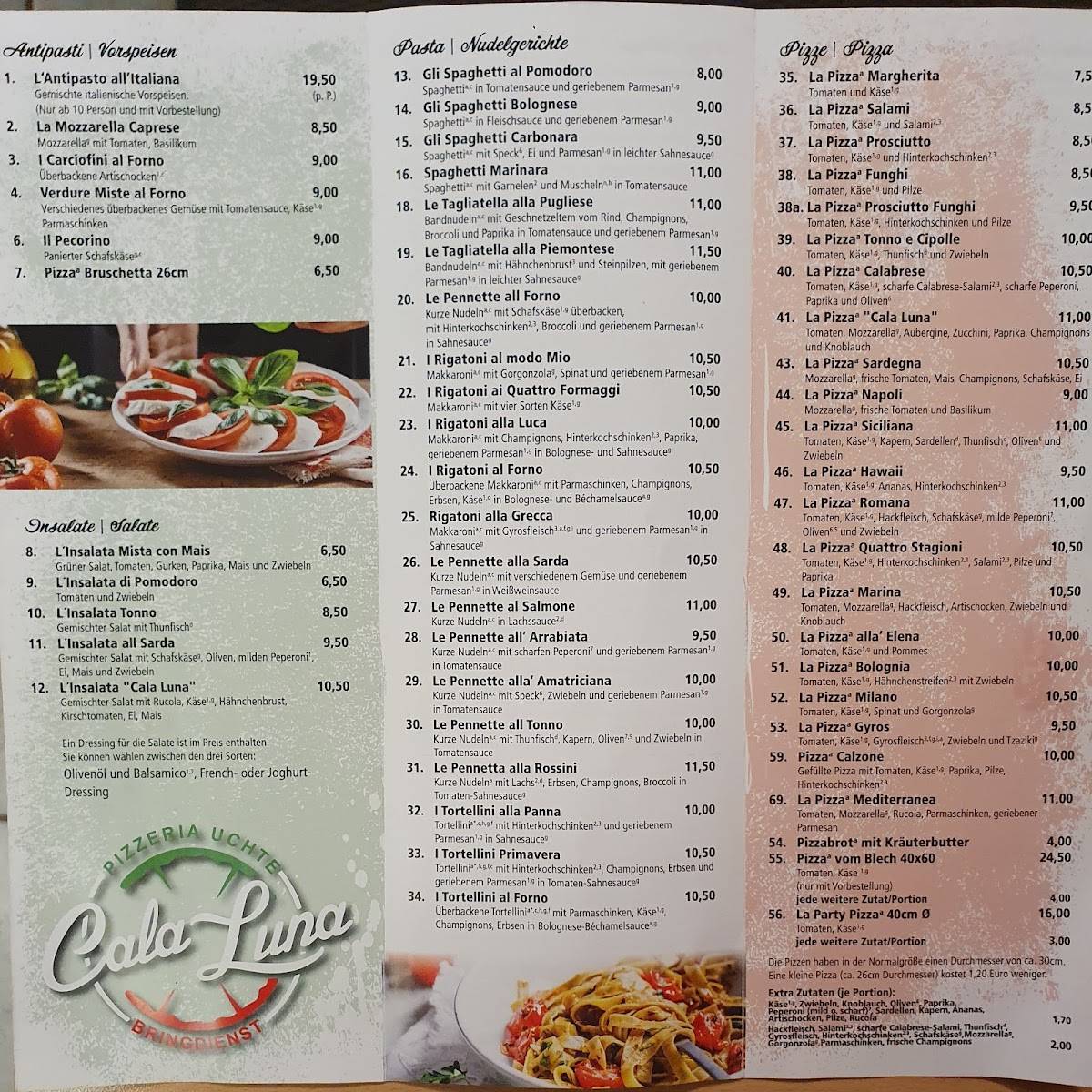 Speisekarte von Cala Luna restaurant, Uchte