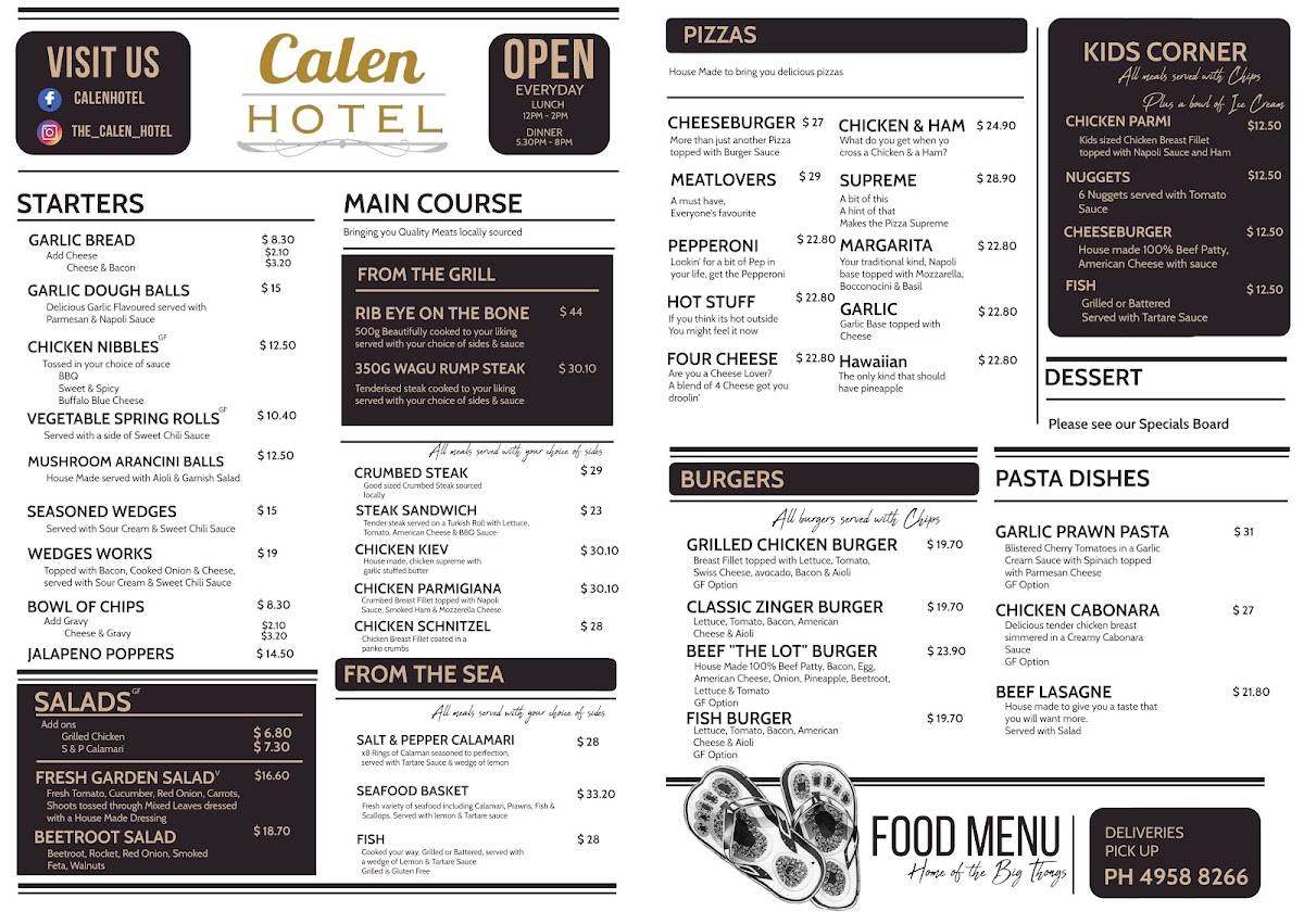 Menu at Calen Hotel pub & bar, Calen