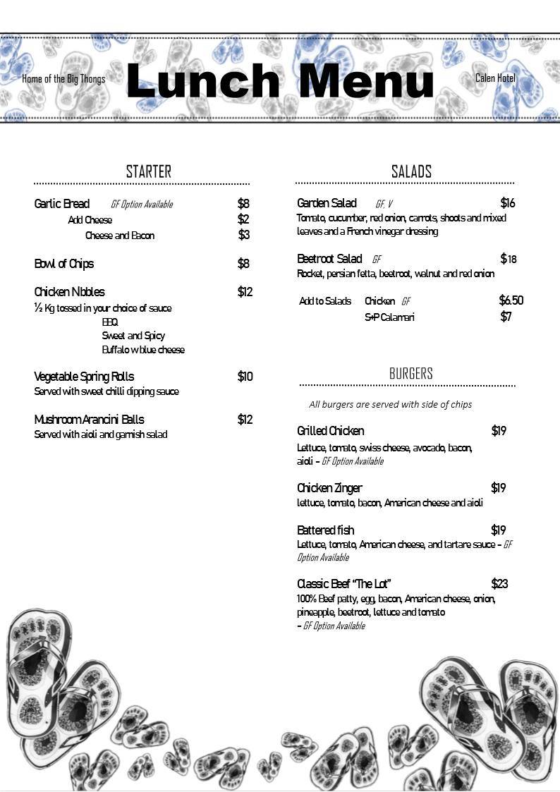 Menu at Calen Hotel pub & bar, Calen