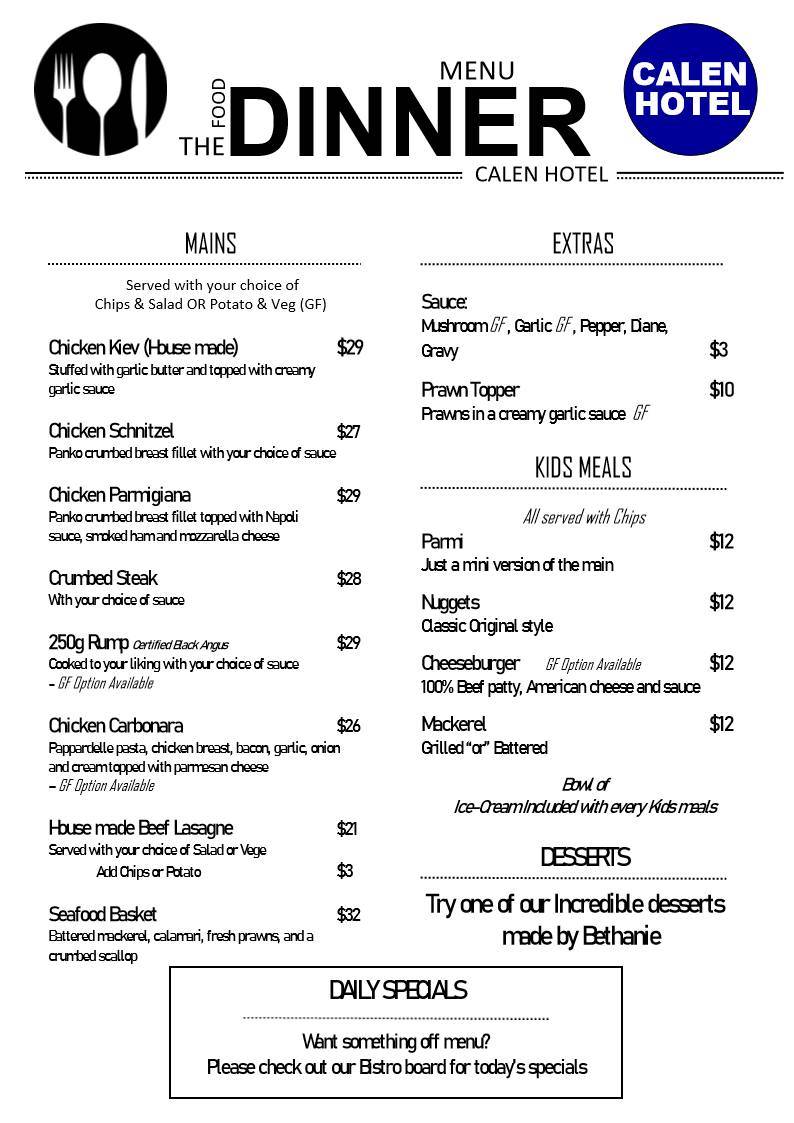 Menu at Calen Hotel pub & bar, Calen