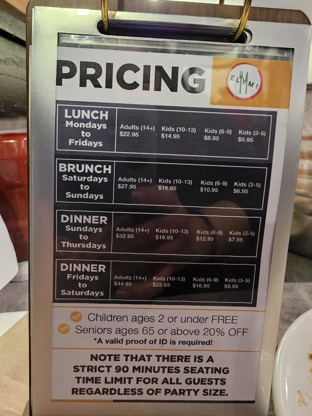 Menu at ELYMI Family Buffet Restaurant, Calgary