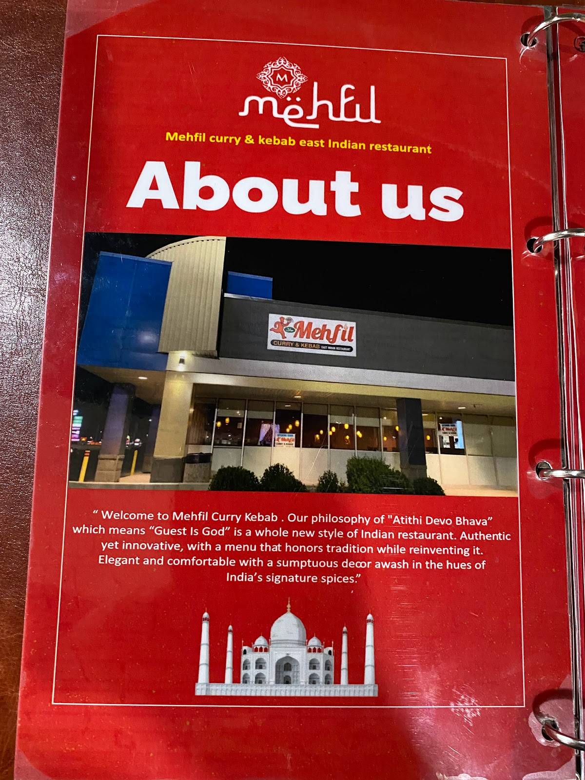 Menu au Mehfil Curry and Kebab restaurant, Calgary