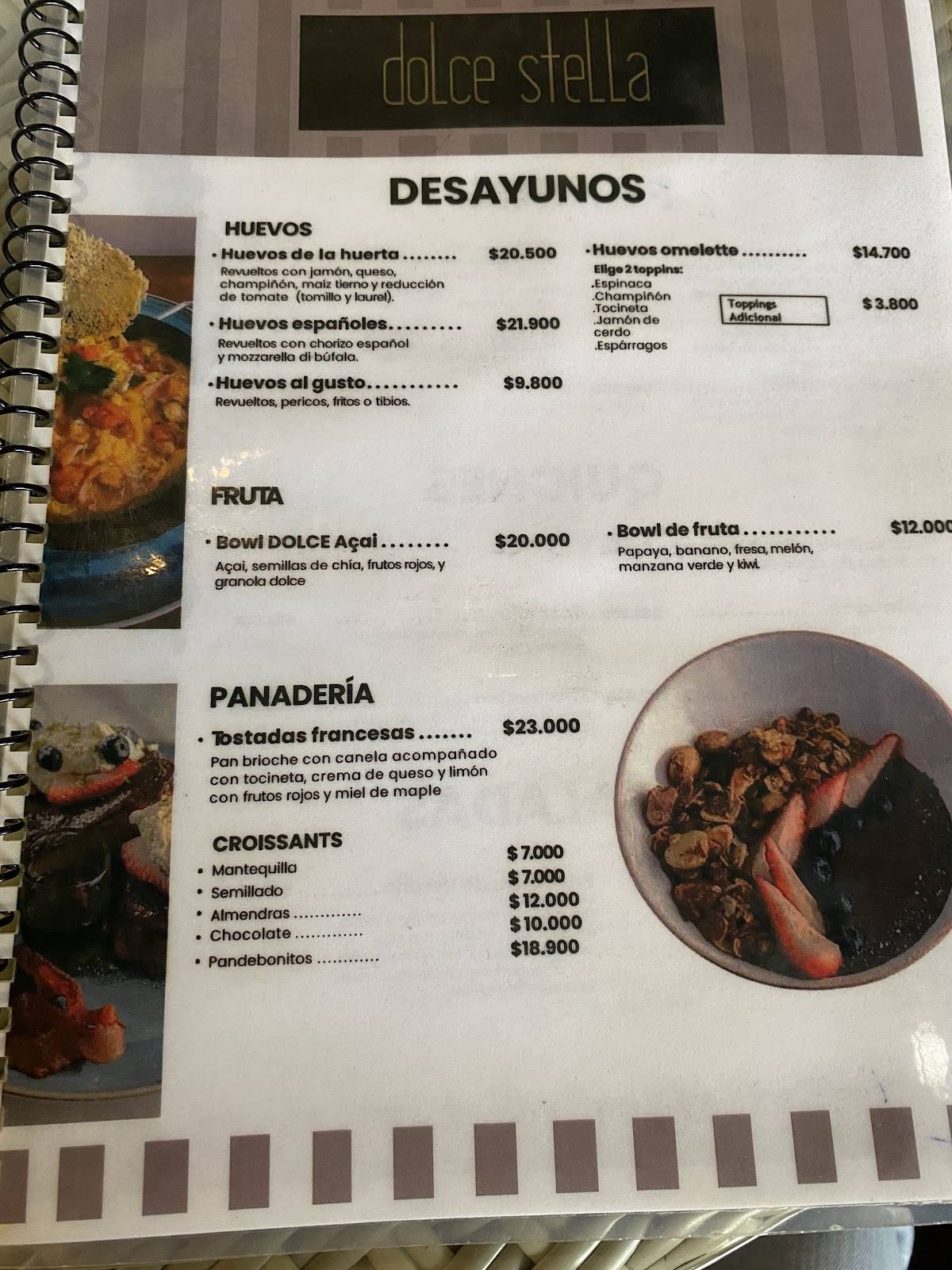 Carta del café Dolce Stella, Cali, Cra. 105 #15B-45 LOCAL 7