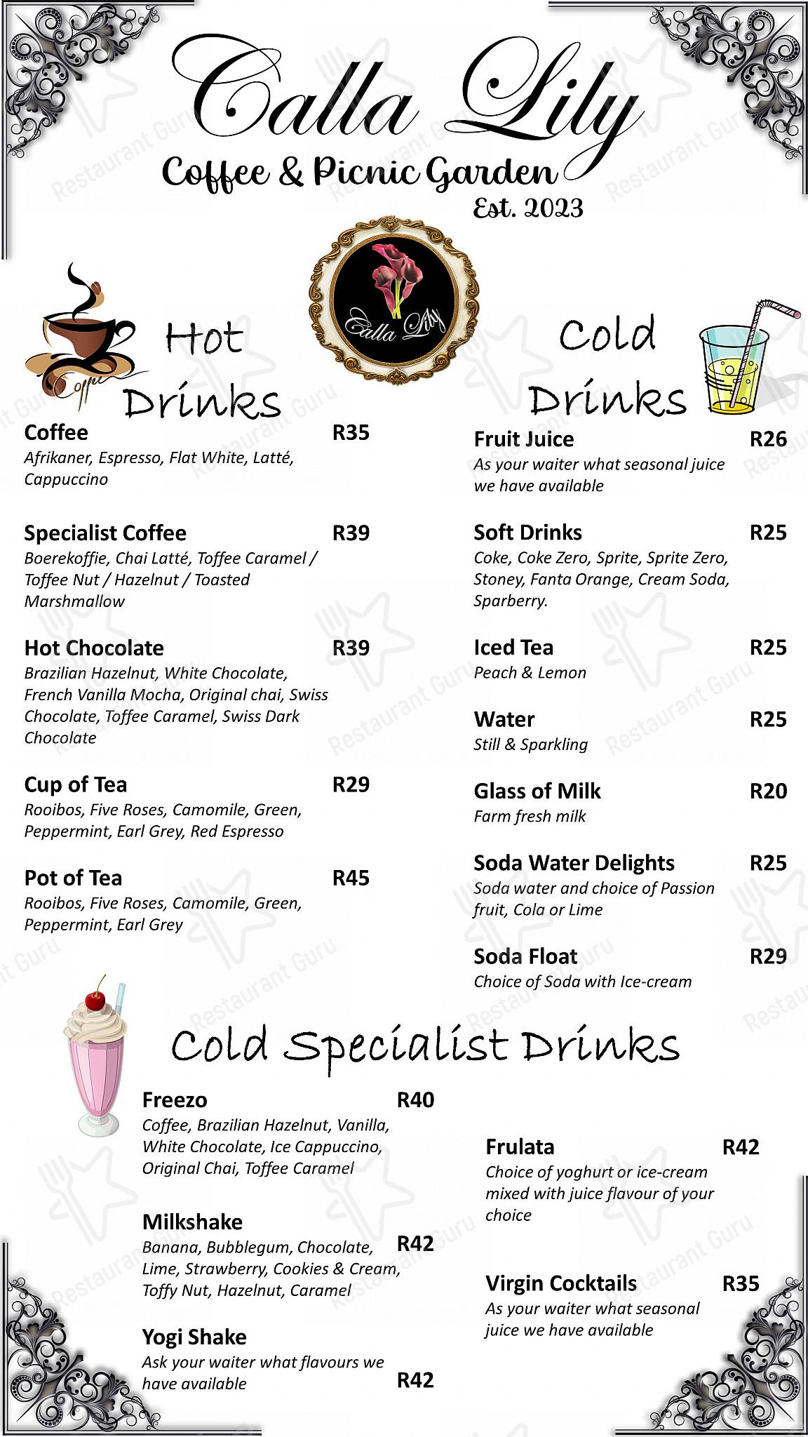 Menu at Calla Lily Antique Coffee Shop & Private Function Venue cafe ...