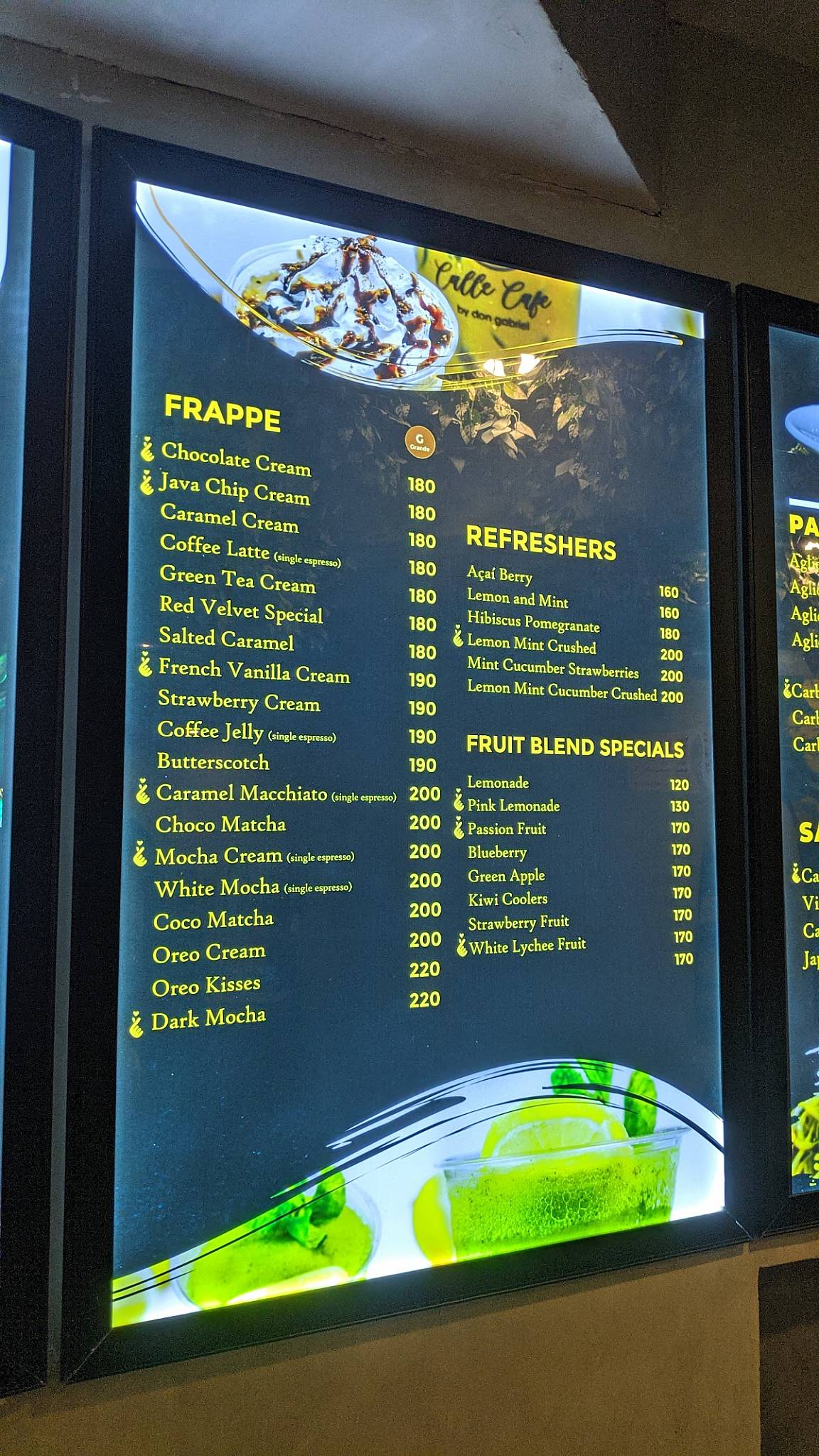 Menu at Calle Cafe by Don Gabriel UST, Dapitan, Manila