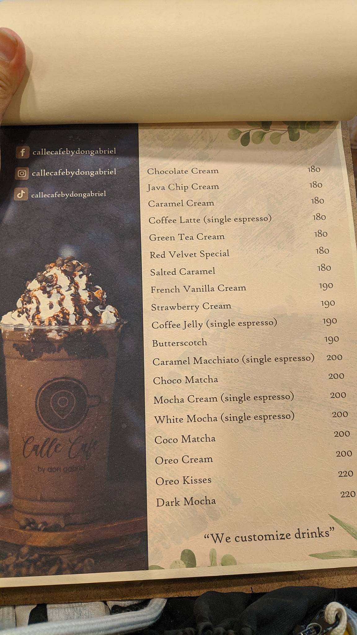 Menu at Calle Cafe by Don Gabriel UST, Dapitan, Manila