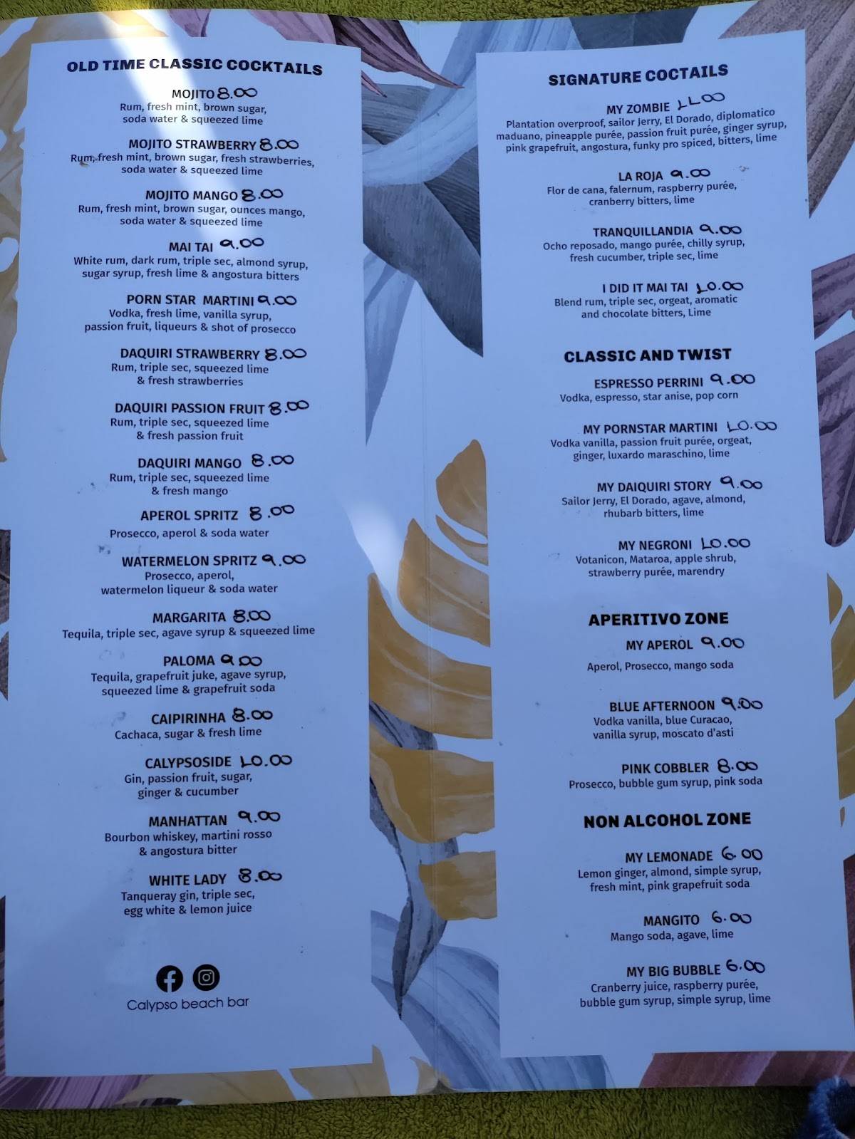 Menu at Calypso Restaurant Beach Bar, Sidari