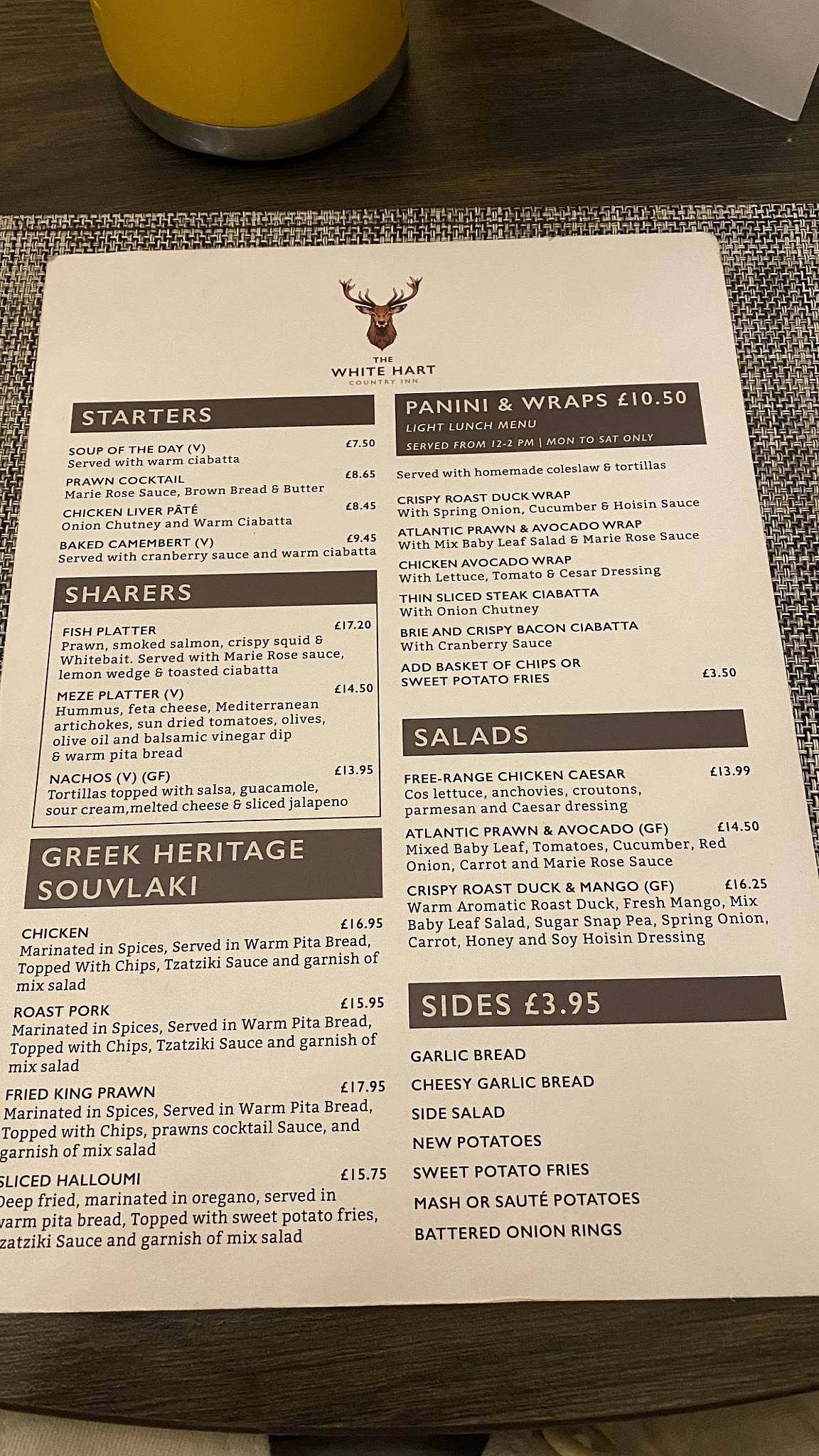 Menu at The White Hart pub & bar, Cambridge, 1 Balsham Rd