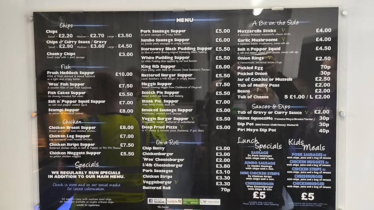 Menu at Camerons Chip Shop fast food, Stornoway