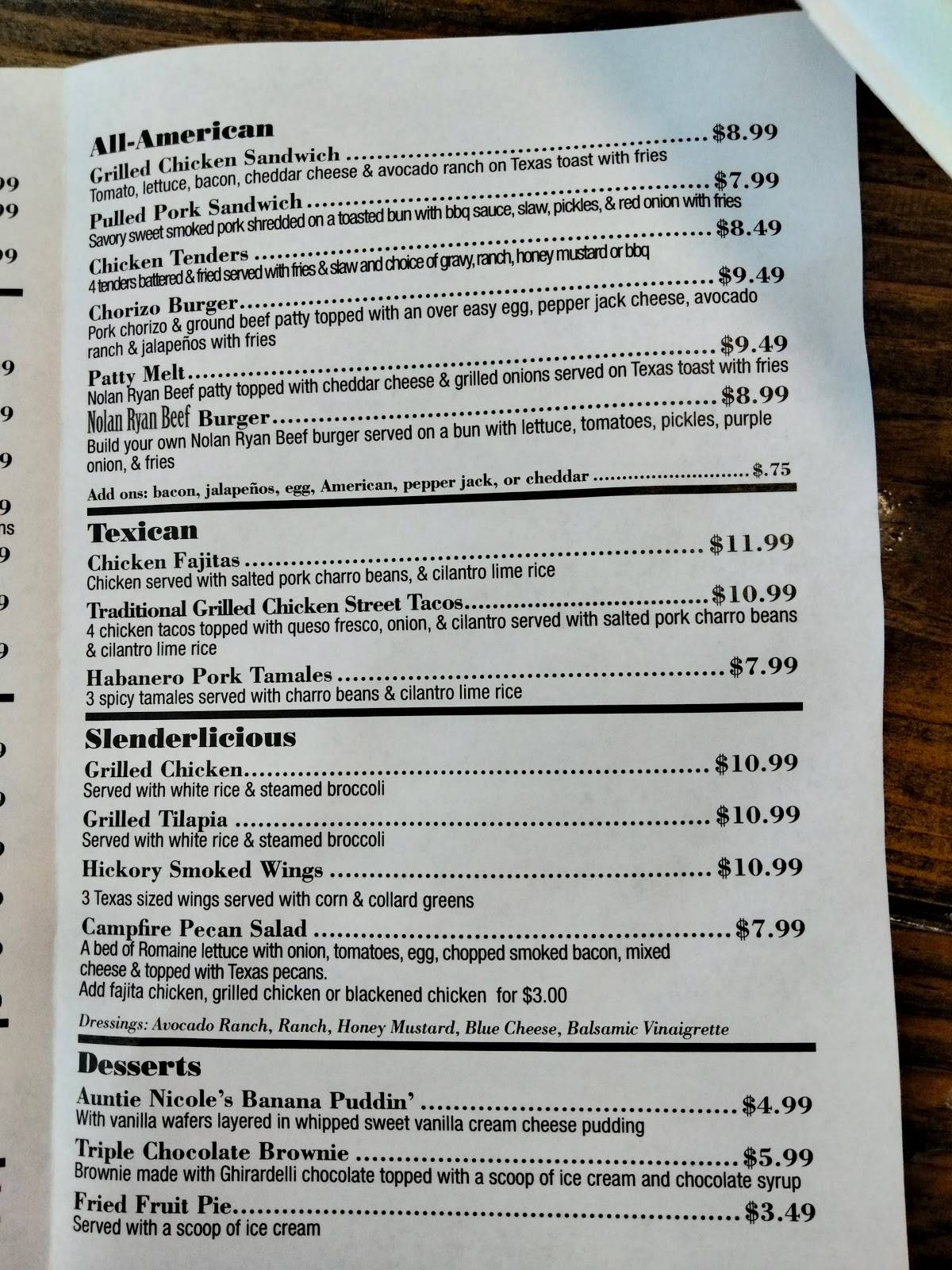 Menu at Campfire Grill Texas Kitchen restaurant, Watauga