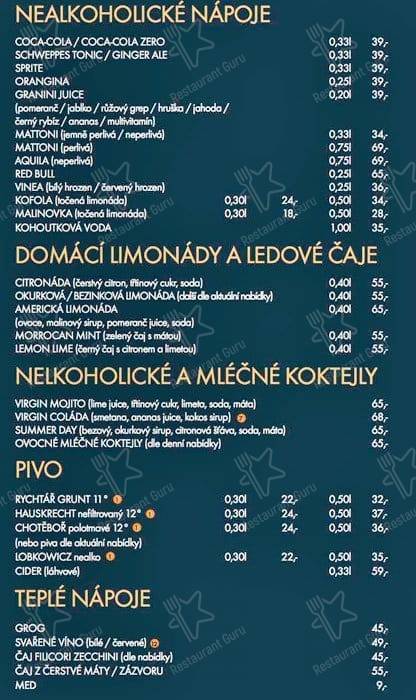 Menu at Campus River Restaurant, Brno