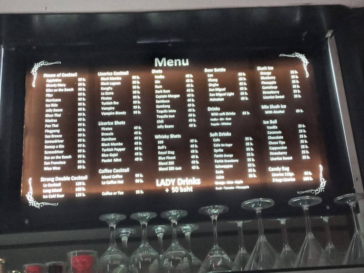 Menu at Candy land, Pattaya City