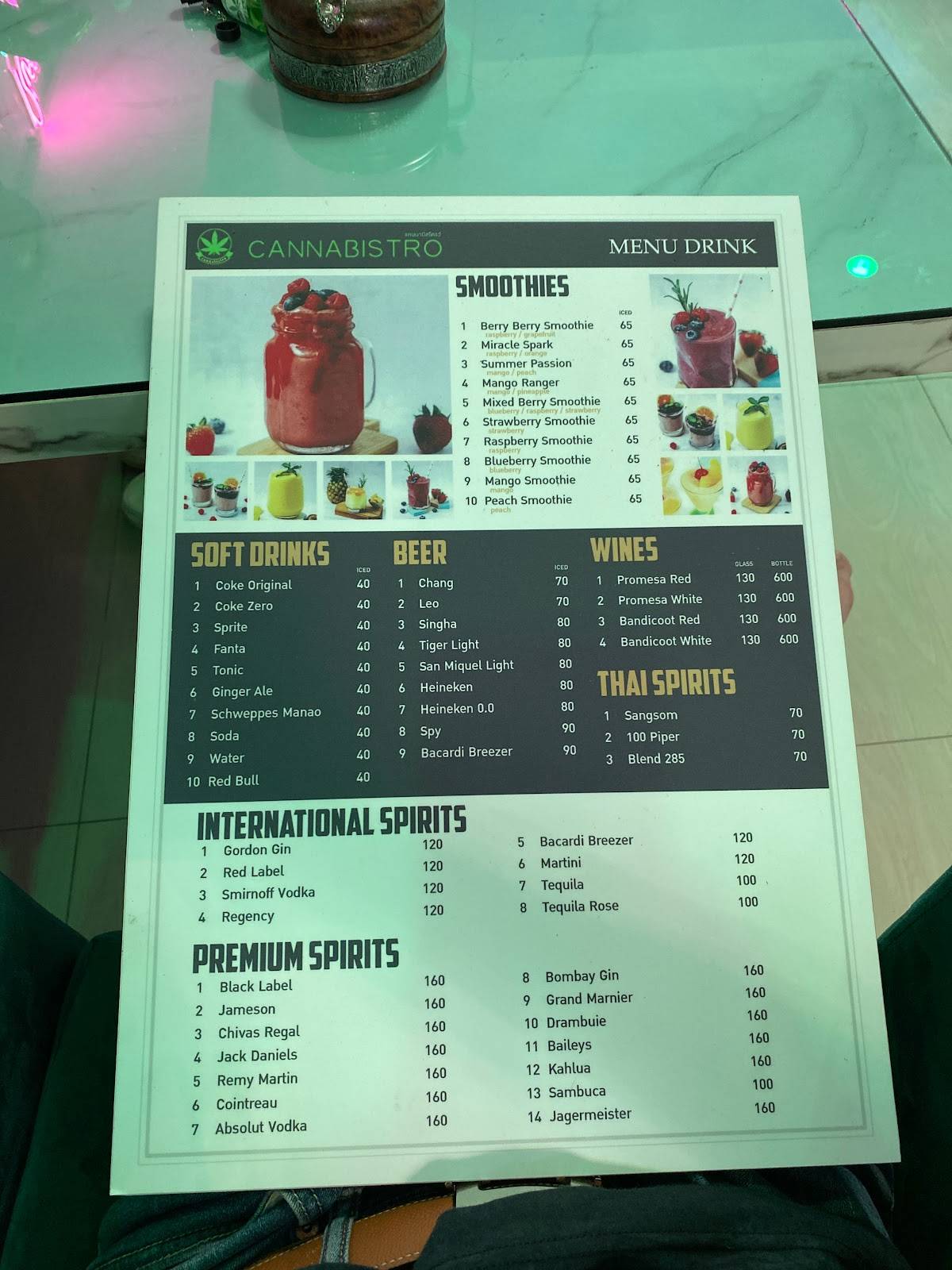 Menu at Cannabistro hua hin, Hua Hin