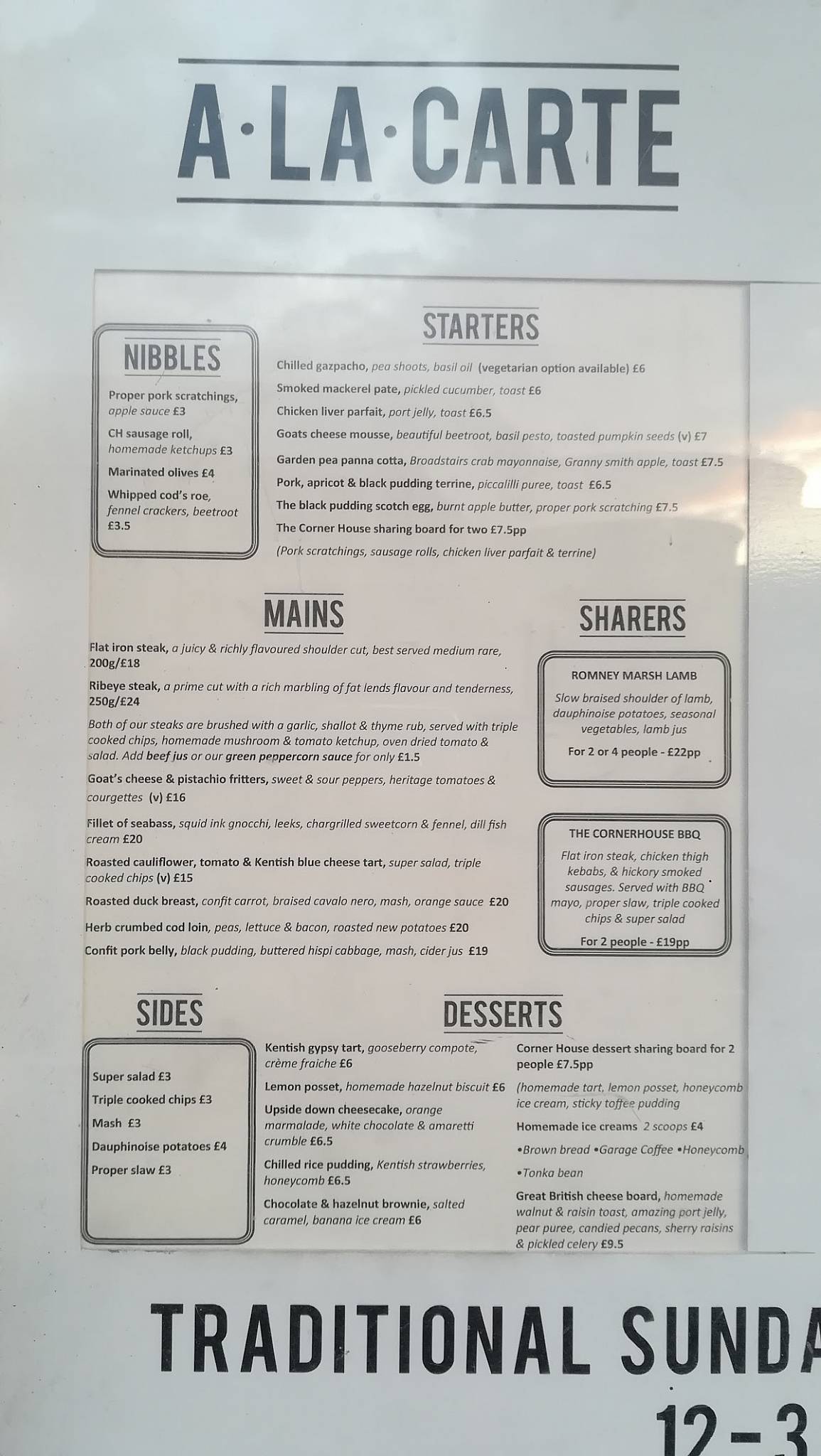 Menu at The Corner House restaurant, Canterbury