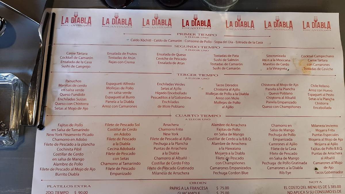 Menu at Cantina La Diabla pub & bar, Toluca