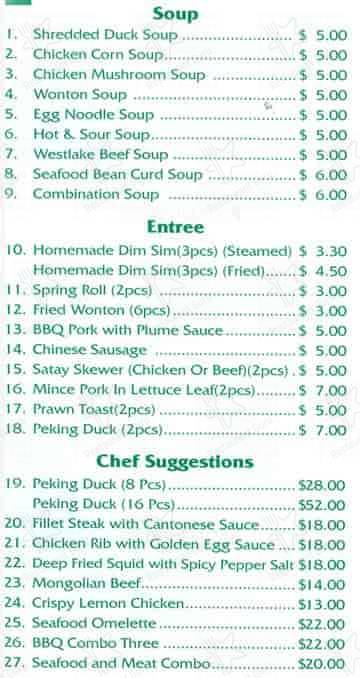 Menu at Canton House Chinese Restaurant, Doncaster East