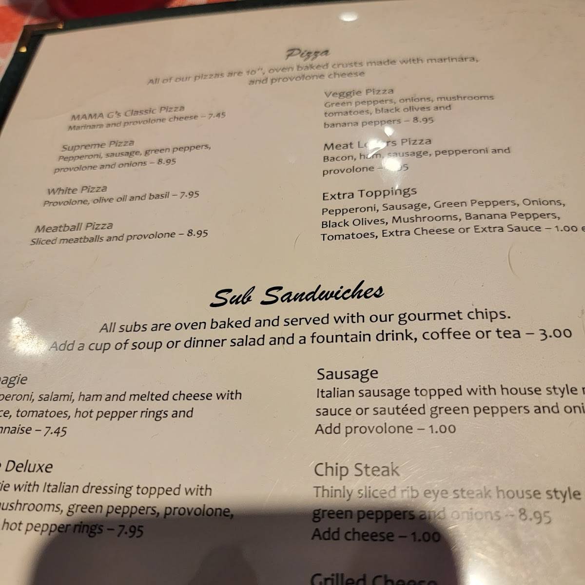 Menu at Mama Guzzardi's Italian Restaurant, North Canton