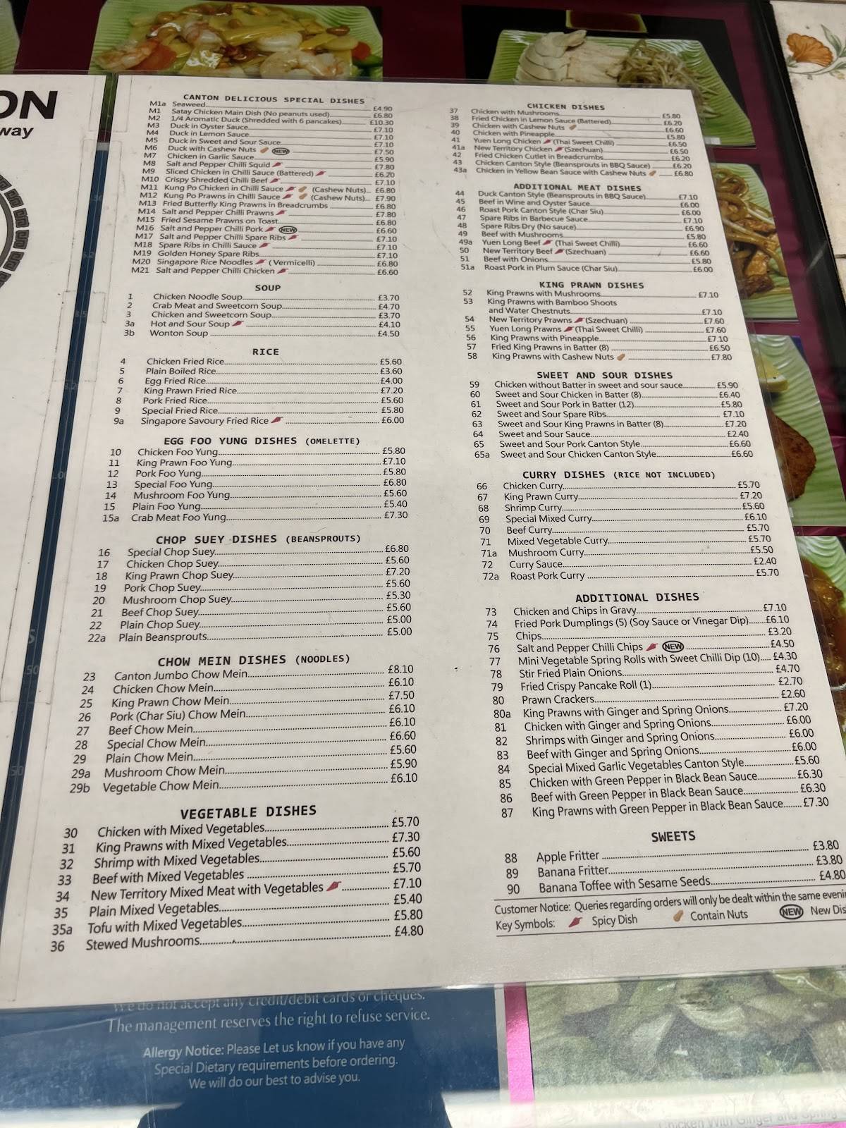 Menu at Canton Take Away fast food, Sandhurst