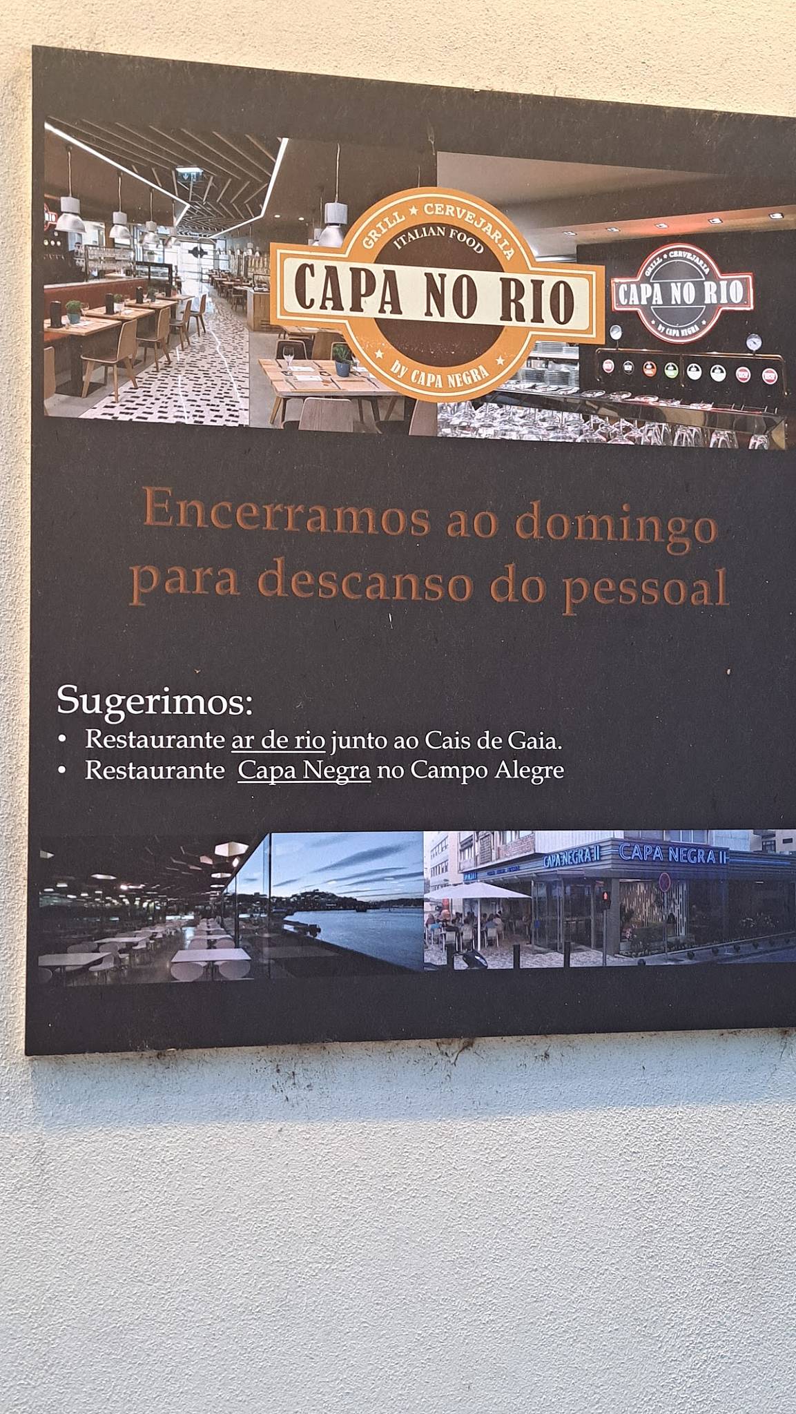 Menu em Capa no Rio churrascaria, Porto