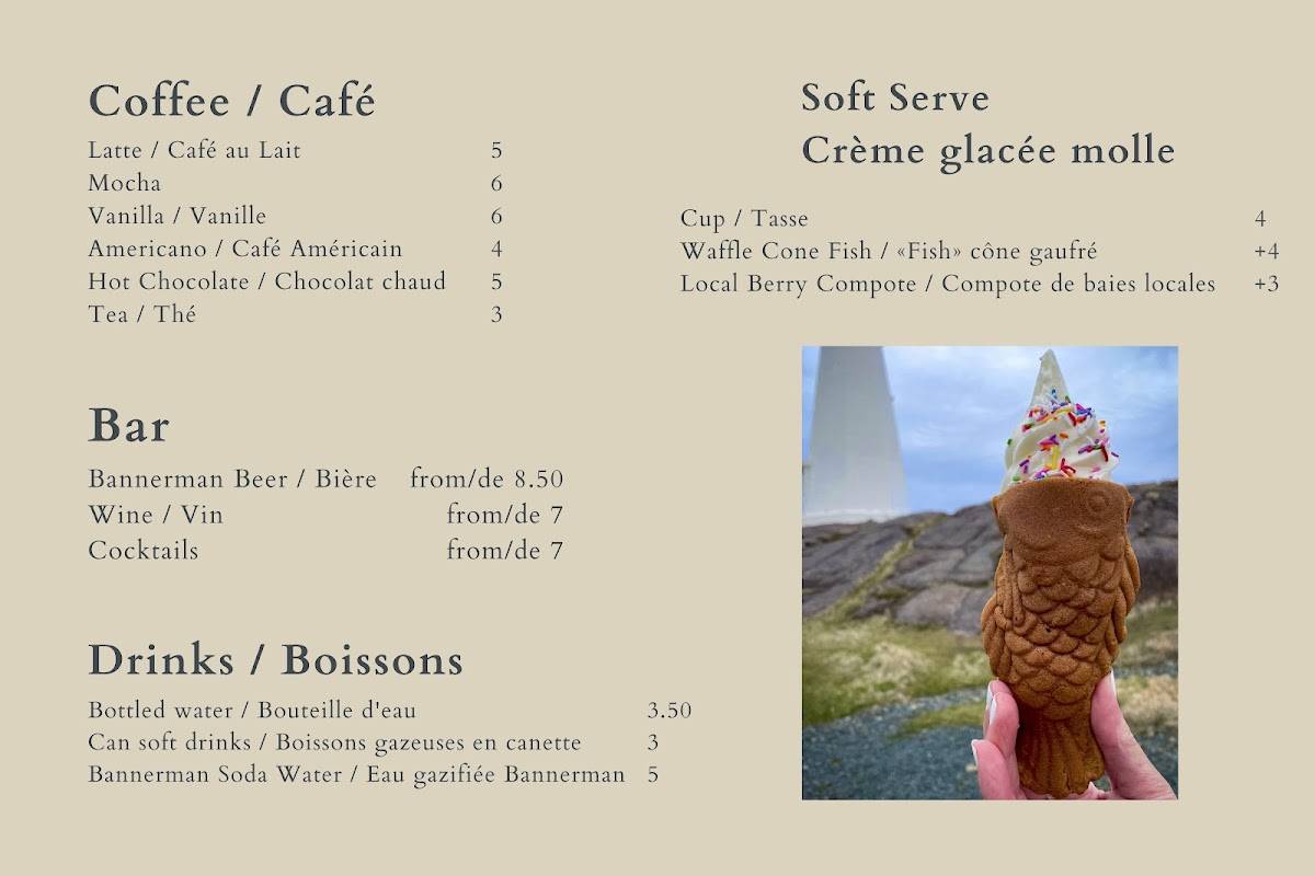 Menu at Cape Spear Cafe, St. John's
