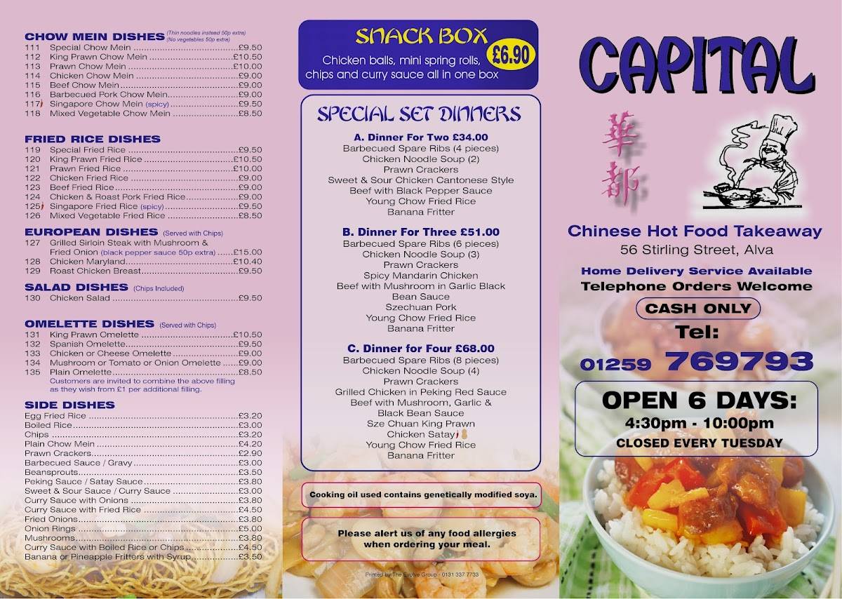 Menu at Capital chinese fast food, Alva
