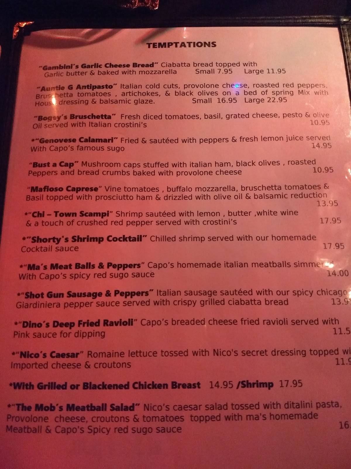 Menu at Capo's Restaurant and Speakeasy, Las Vegas