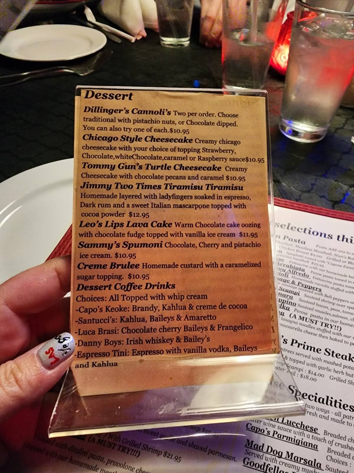 Menu at Capo's Restaurant and Speakeasy, Las Vegas