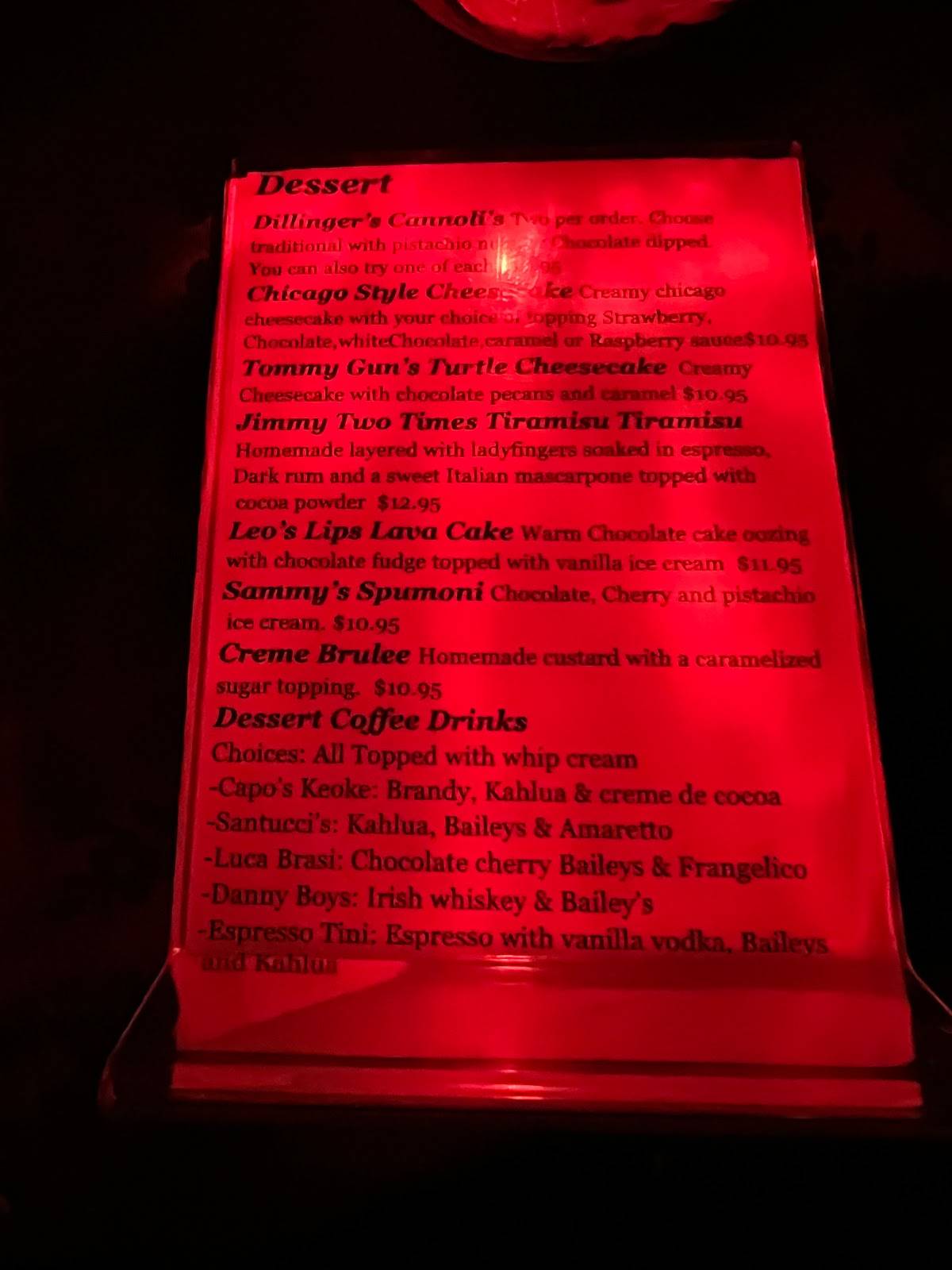 Menu at Capo's Restaurant and Speakeasy, Las Vegas